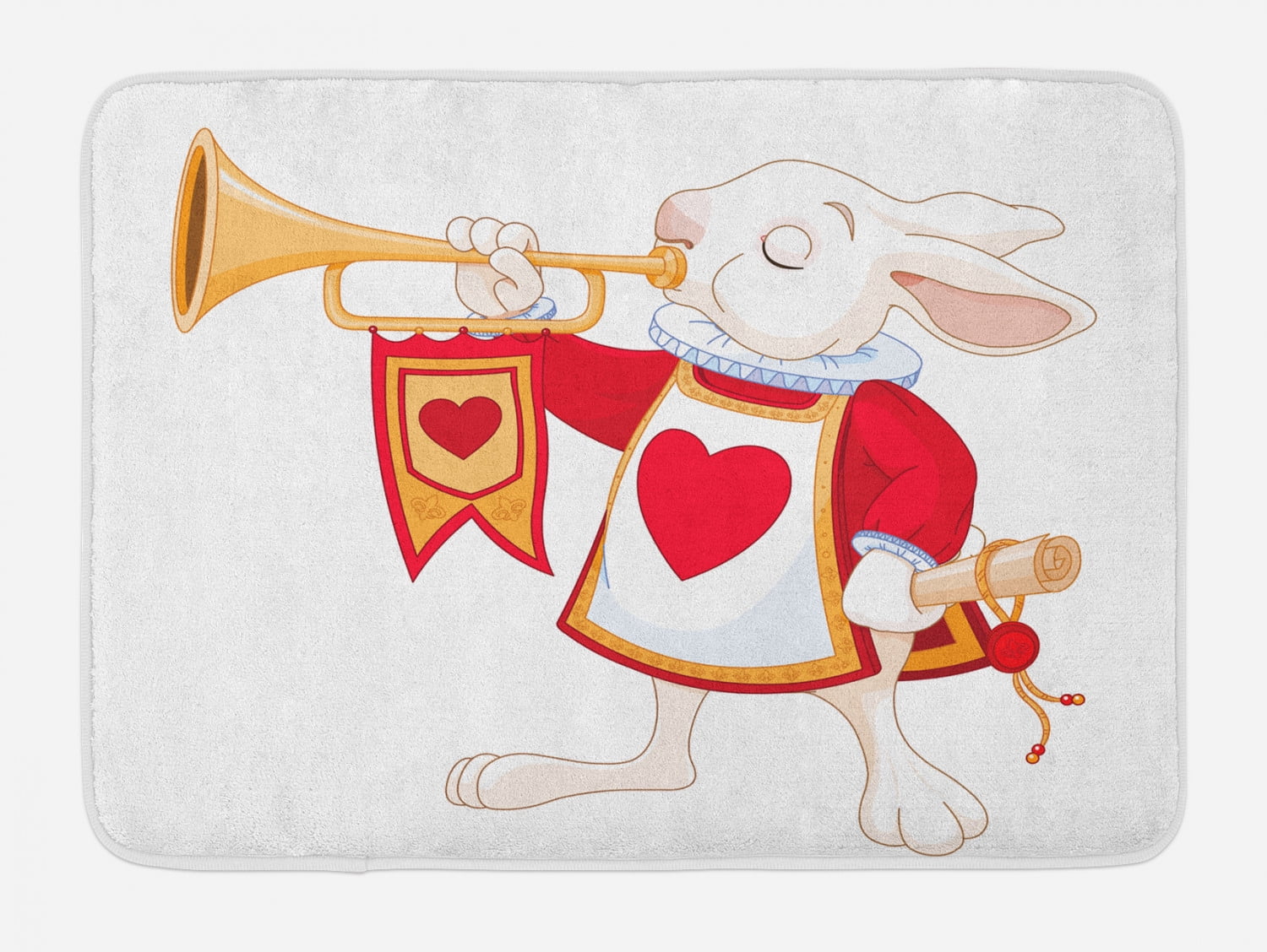 Alice in Wonderland Bath Mat, Rabbit Playing Royal Trumpet with Heart ...