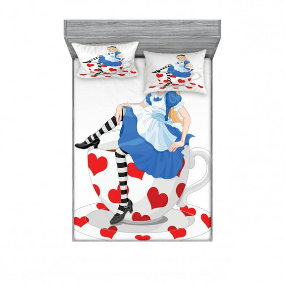 Alice in Wonderland Duvet Cover Set Twin Size, Alice Sitting on a Tea ...