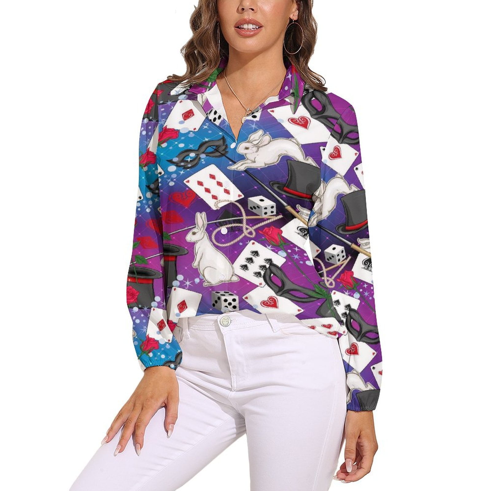 Alice Wonderland Cards Long Sleeve Blouse Woman Streetwear Casual ...