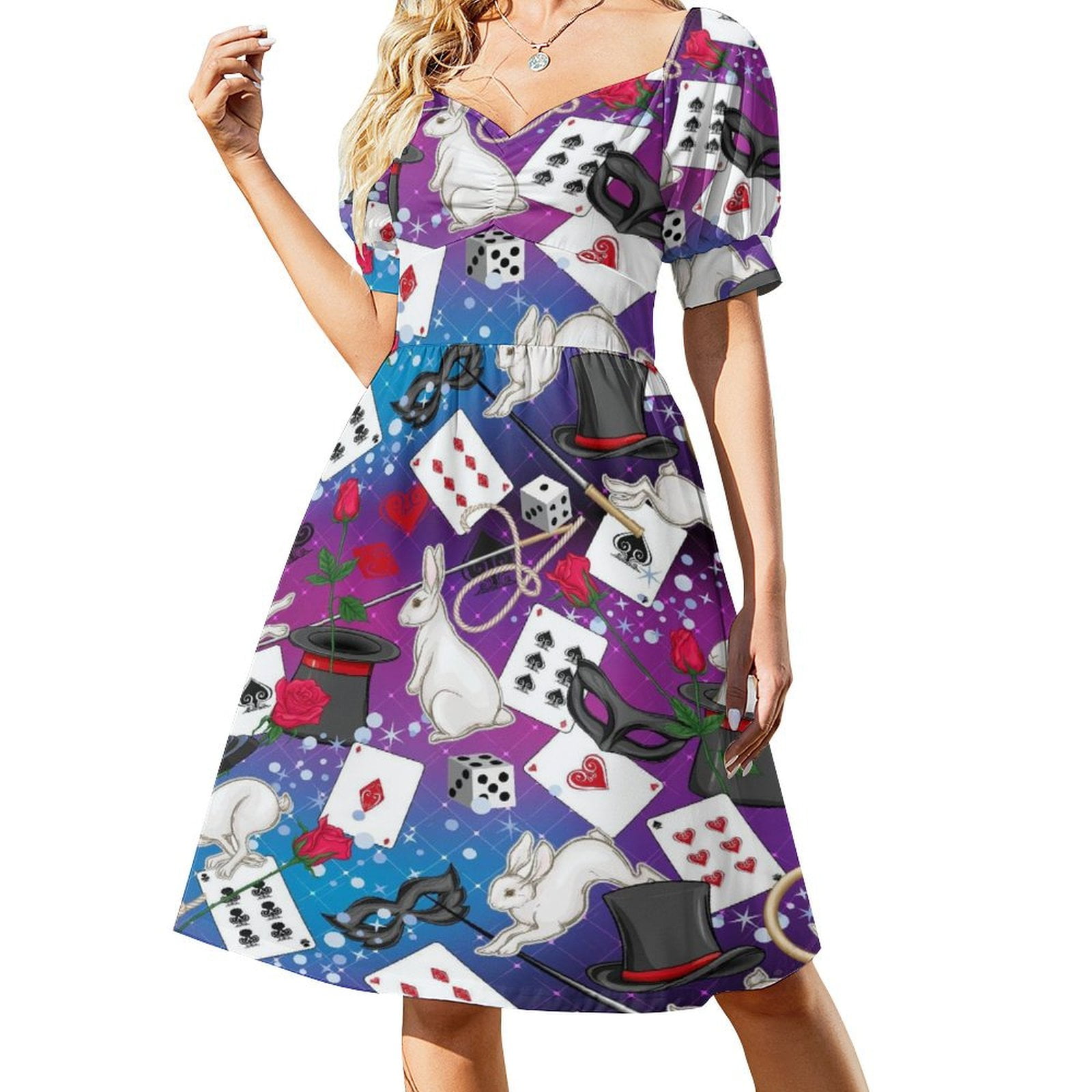 Alice Wonderland Cards Short Sleeve Dress Clothes Women's Summer Dress ...