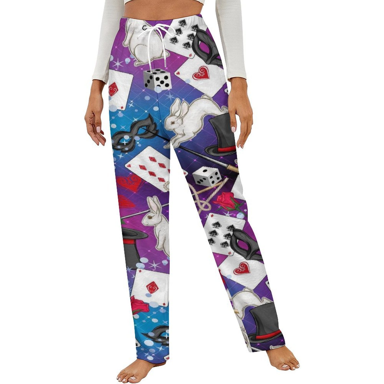 Alice Wonderland Cards Winter Female Pants Flannel High Waist Women ...