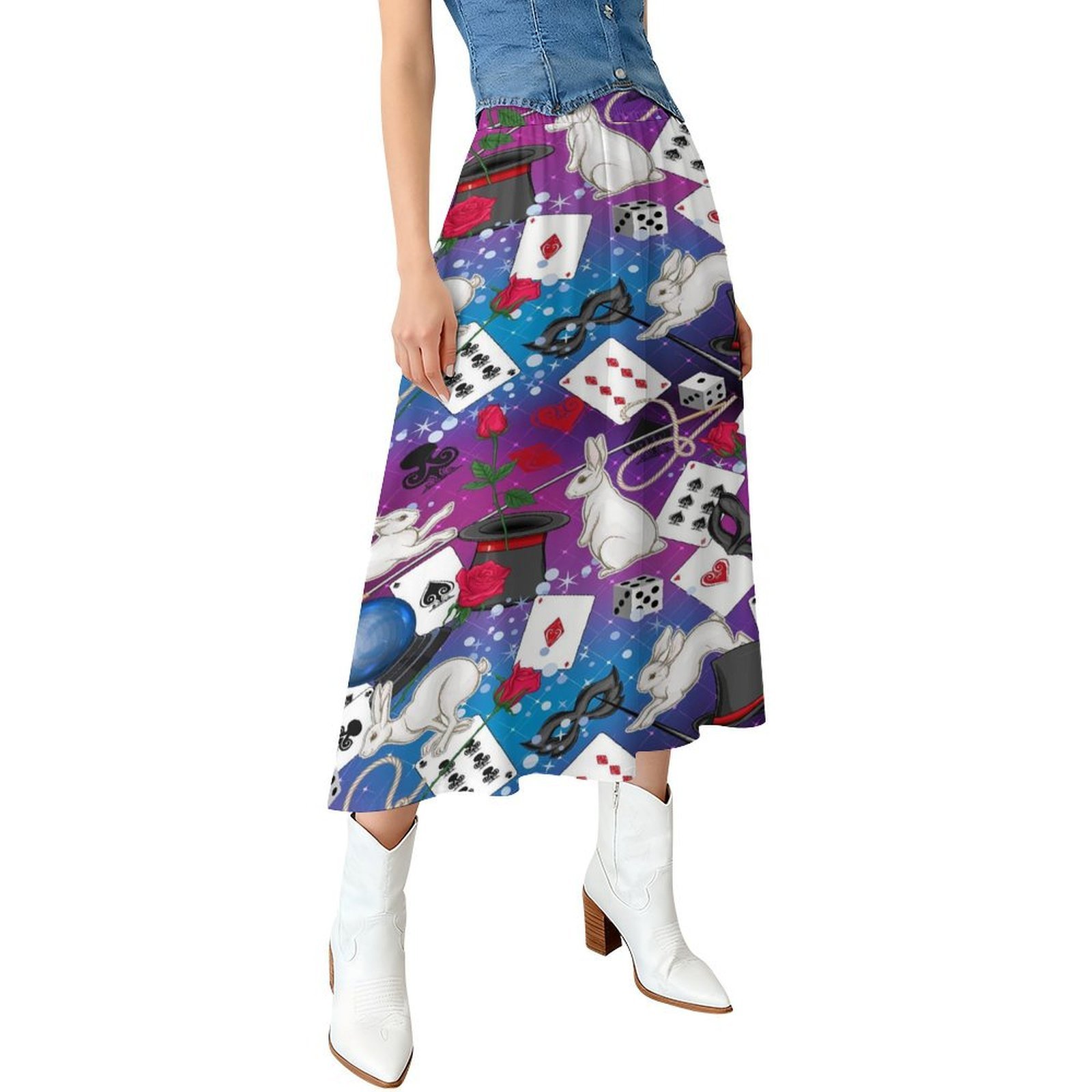 Alice Wonderland Cards Women High Waist Midi Skirt Elegant Midi Skirt ...