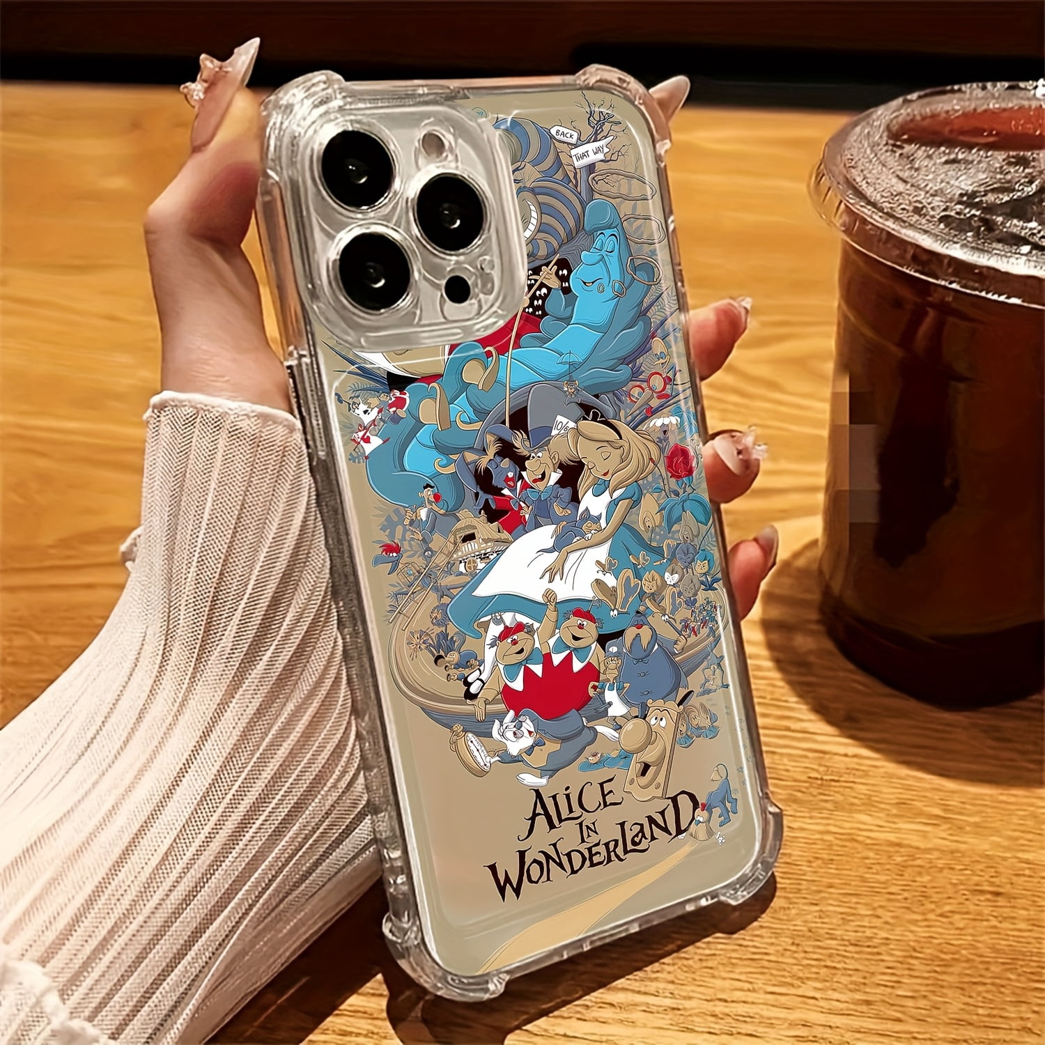 Alice In Wonderland Cartoon Pattern Four-corner Anti-drop Transparent ...