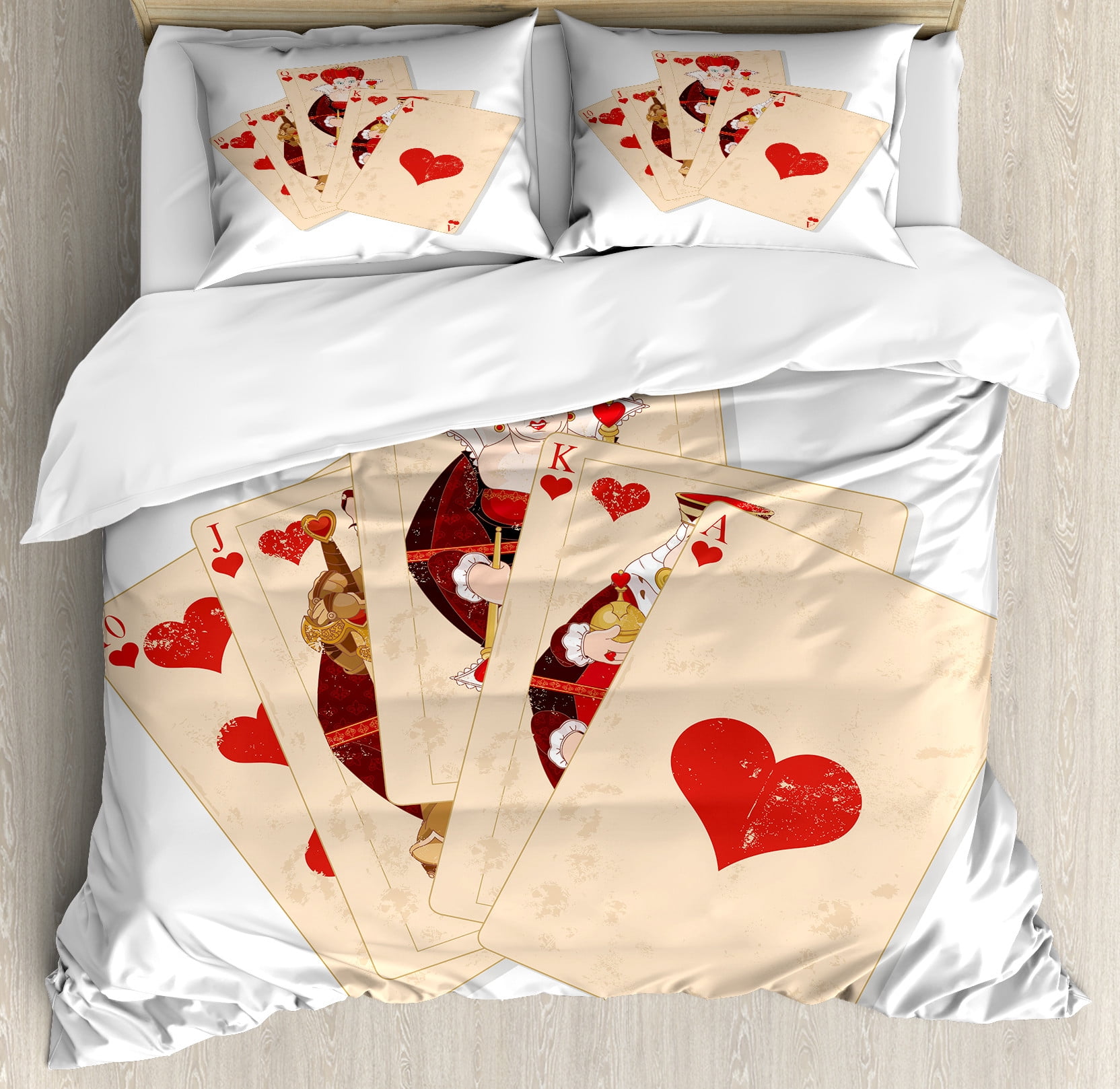Alice in Wonderland Duvet Cover Set, Crown Gambler Queen Hearts Royal Flush Face Magic Theme ...