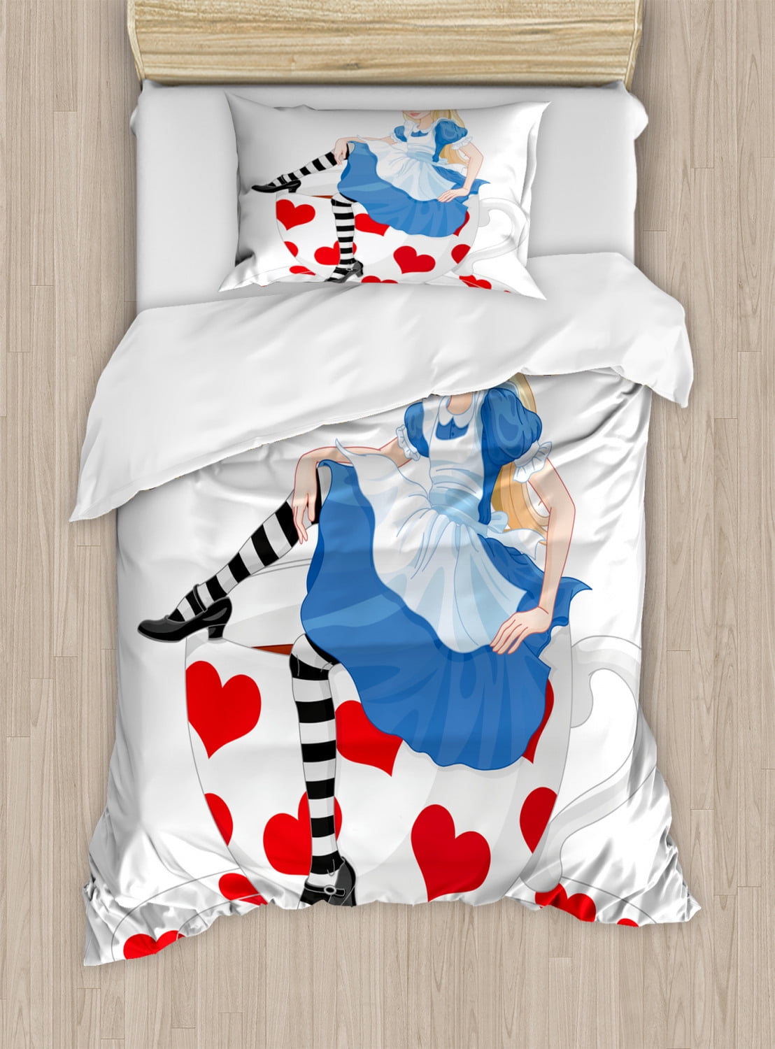 Alice in Wonderland Duvet Cover Set Twin Size, Alice Sitting on a Tea ...