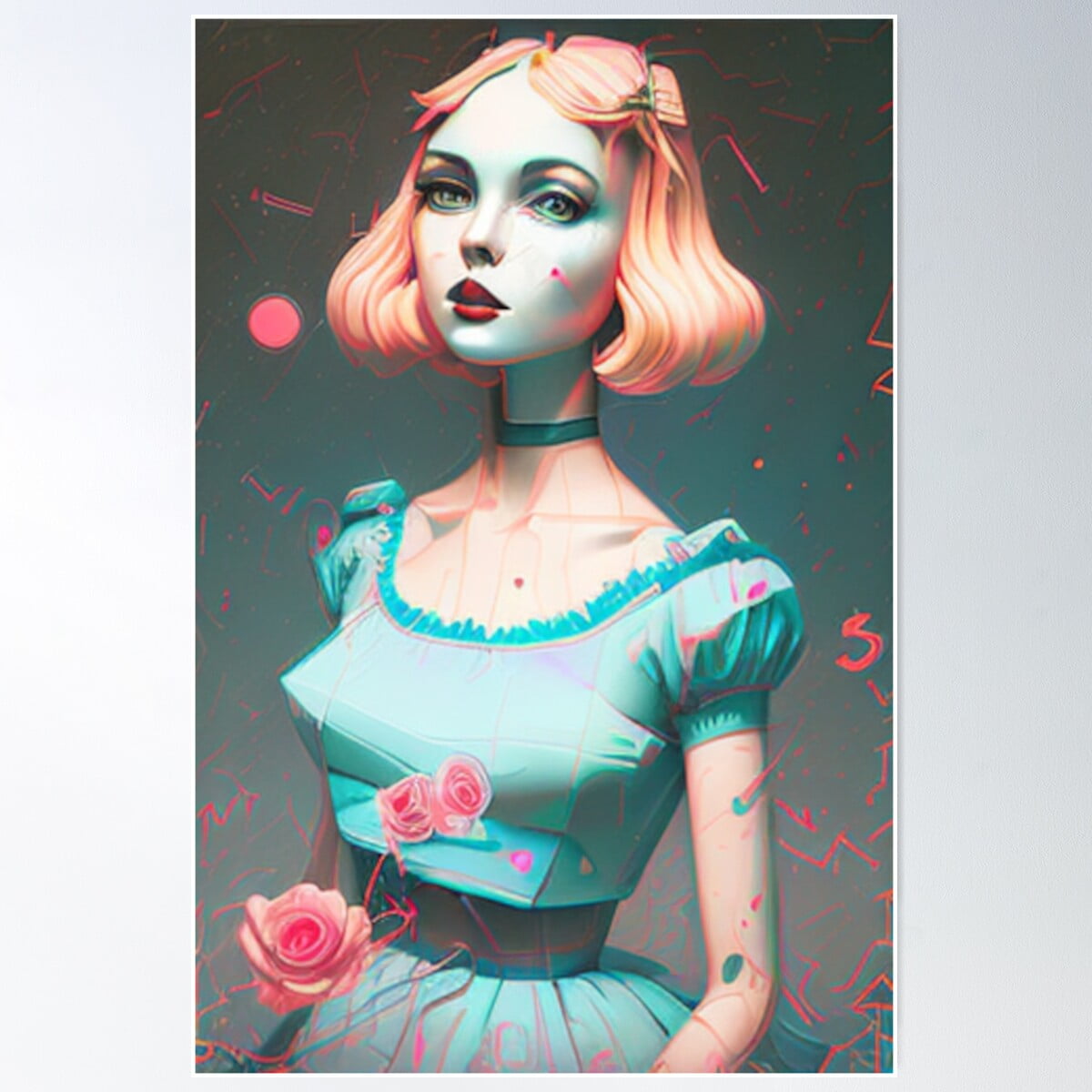 Alice Wonderland In Neon Land Poster Wall Art, Modern Wall Decor For ...