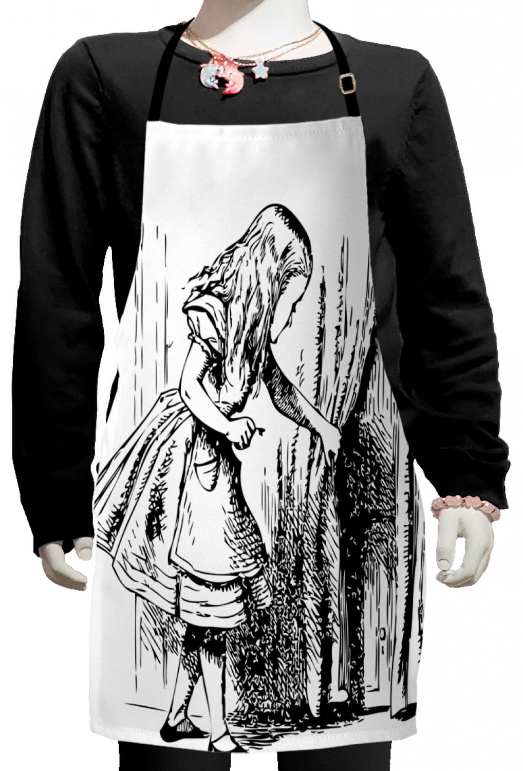 Alice in Wonderland Kids Apron, Black and White Alice Looking Through ...