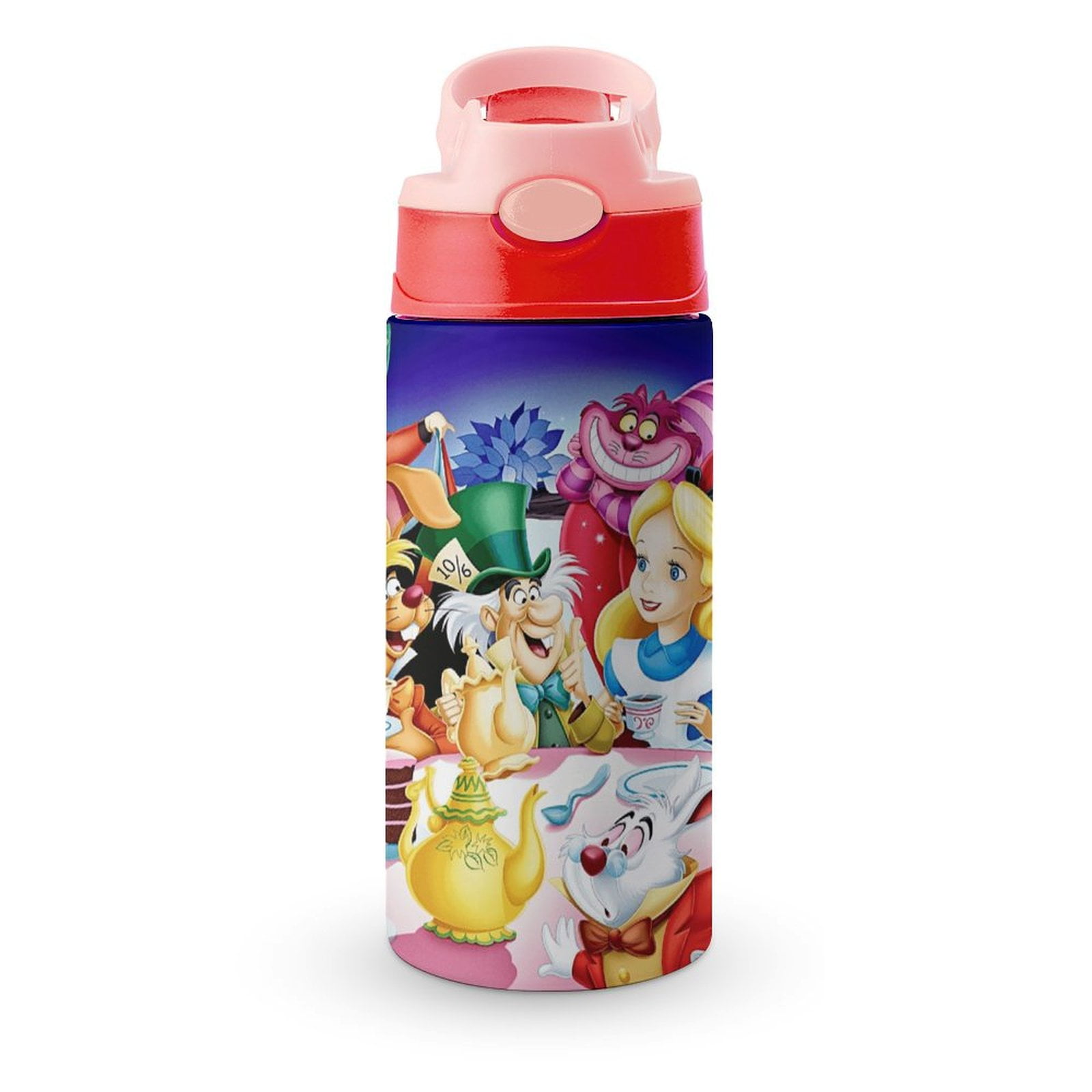 Alice in Wonderland Kids Water Bottle with Silicone Straw And Spill ...