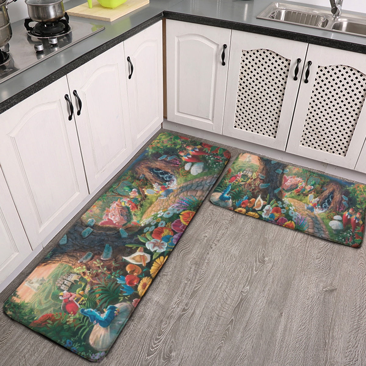 Alice in Wonderland Kitchen Mat, 2-Piece Kitchen Rug, Anti-Fatigue ...