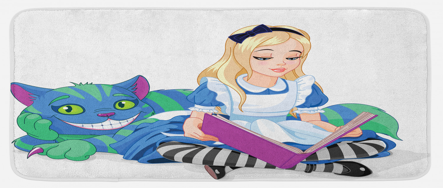 Alice in Wonderland Kitchen Mat, Alice Reading Book Cat Colorful World ...