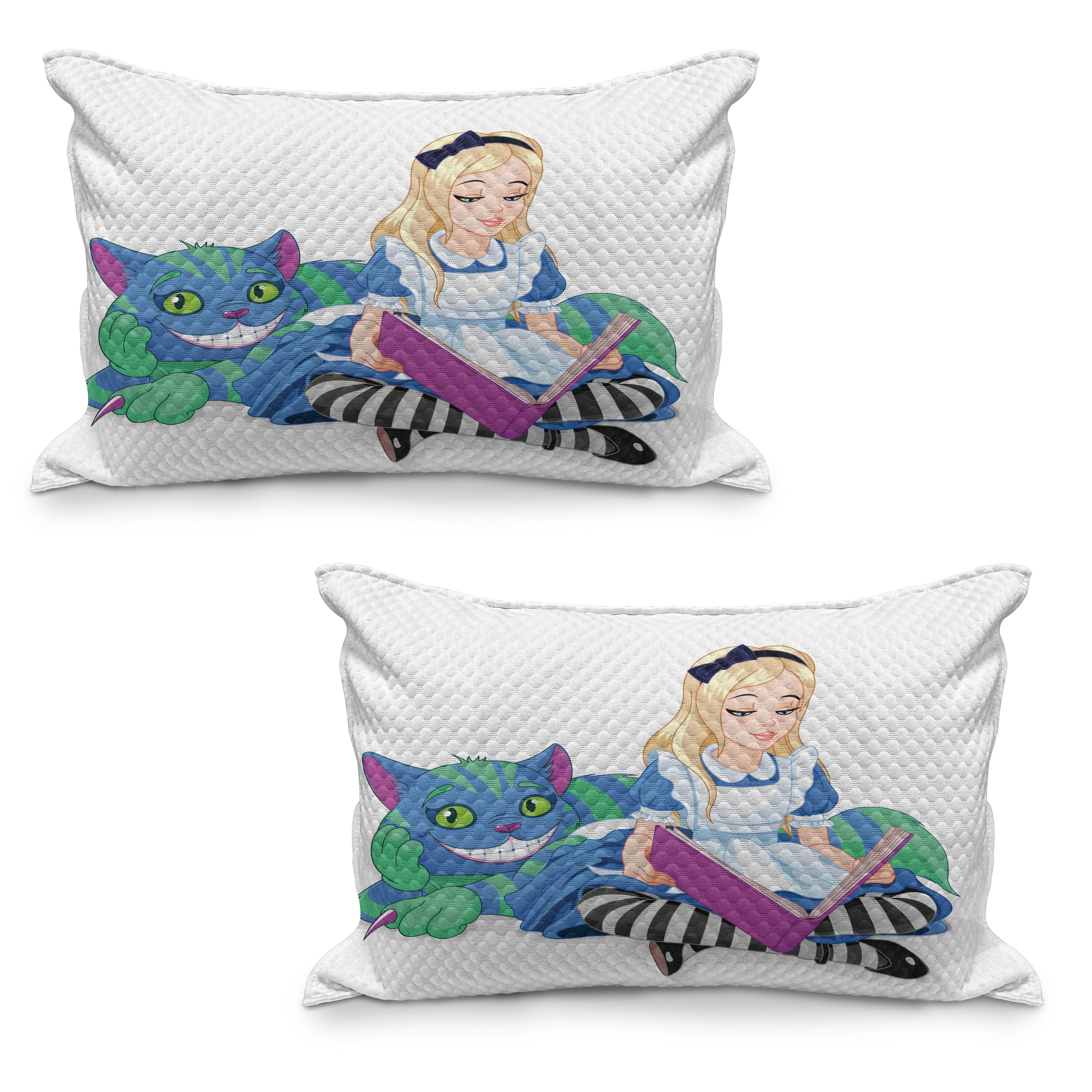 Alice in Wonderland Quilted Pillowcover Set of 2, Alice Reading Book ...
