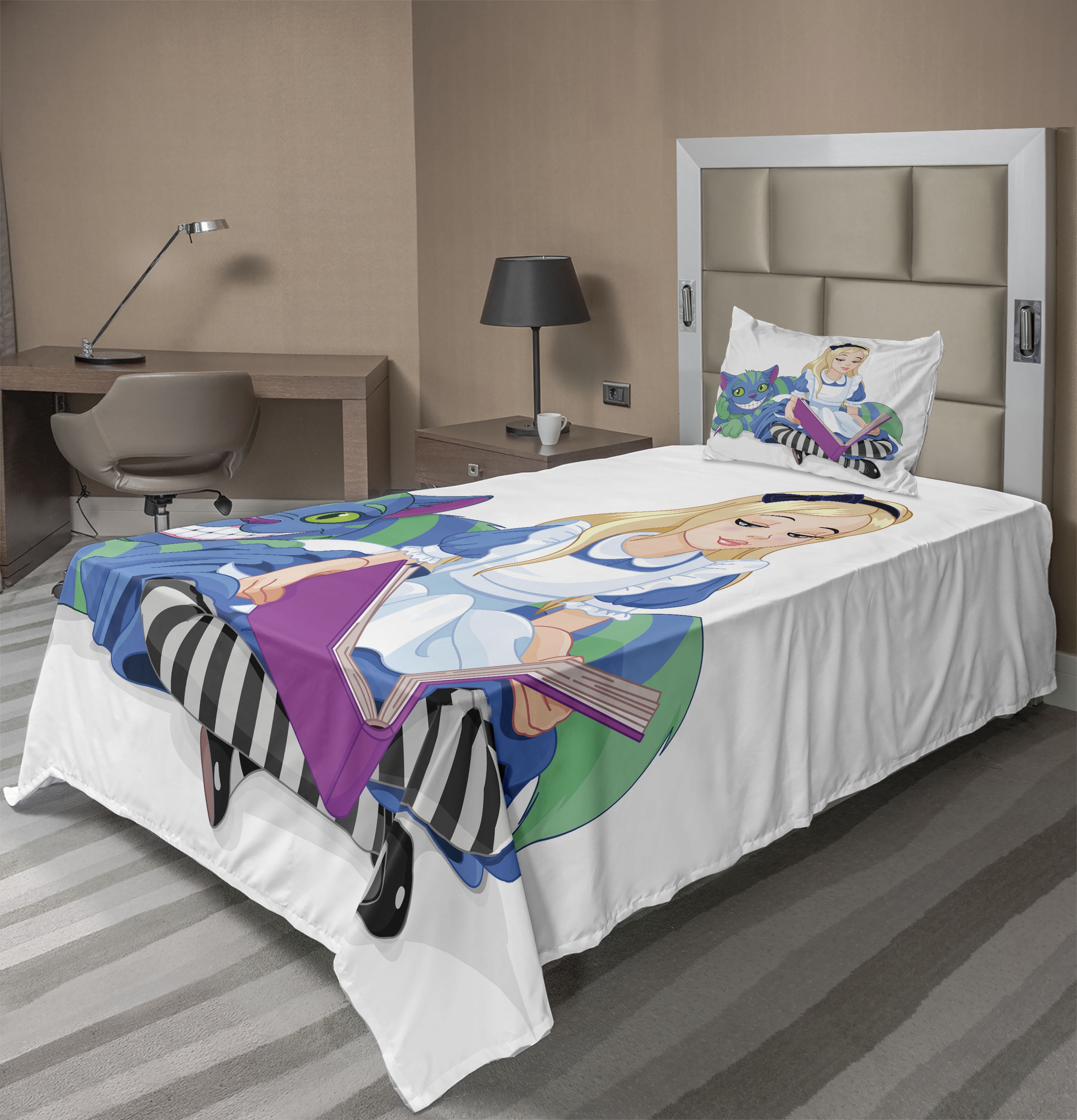 Alice in Wonderland Sheet Set, Alice Reading Book Cat Colorful World ...