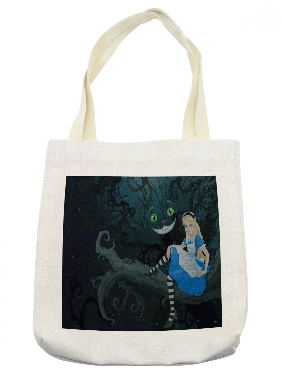Alice in Wonderland Tote Bag, Alice Sitting on Branch and Chescire Cat ...