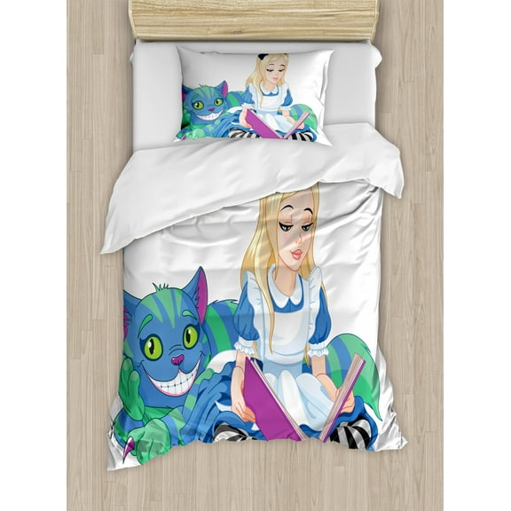 Alice in Wonderland Duvet Cover Set Twin Size, Alice Sitting on a Tea ...