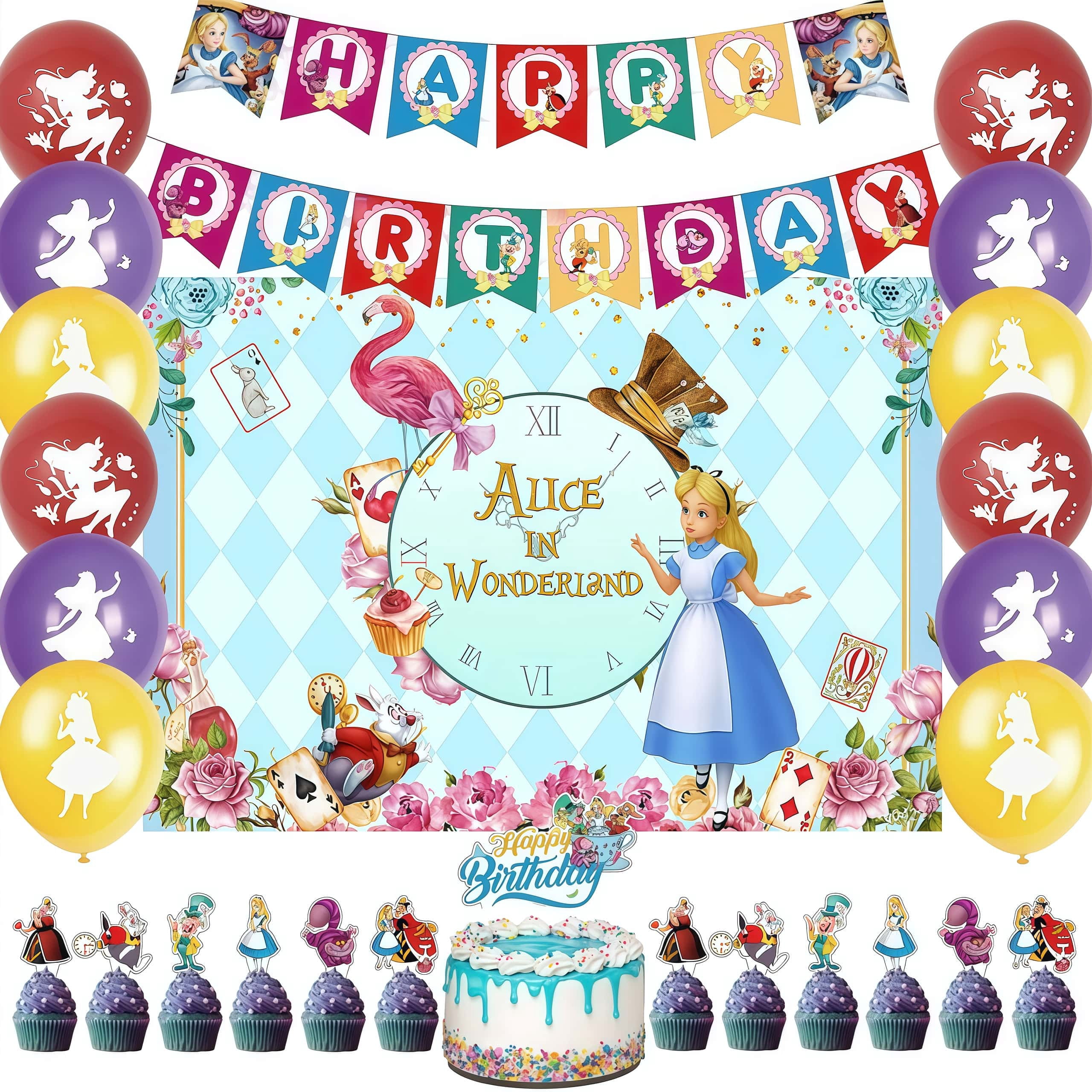 Alice in Wonderland themed birthday party supplies decorations, set ...