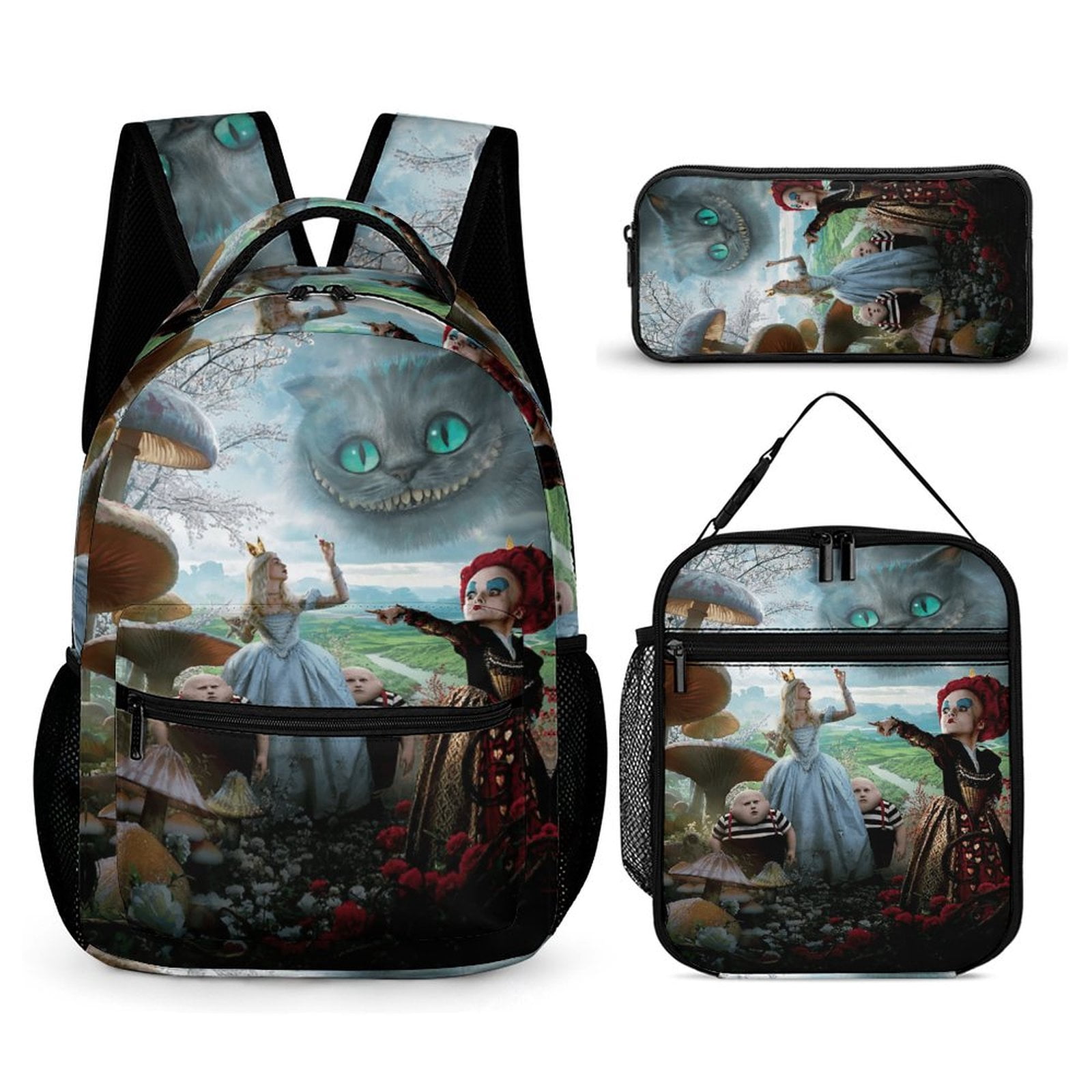 Alice in Wonderland Backpacks 3 Piece Set Bookbag with Lunch Bag And ...