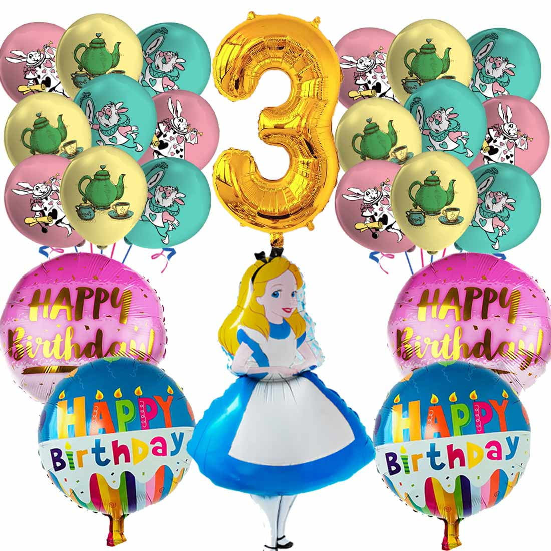 Alice in Wonderland Balloons Party Supplies 3rd Big Number Decorations ...