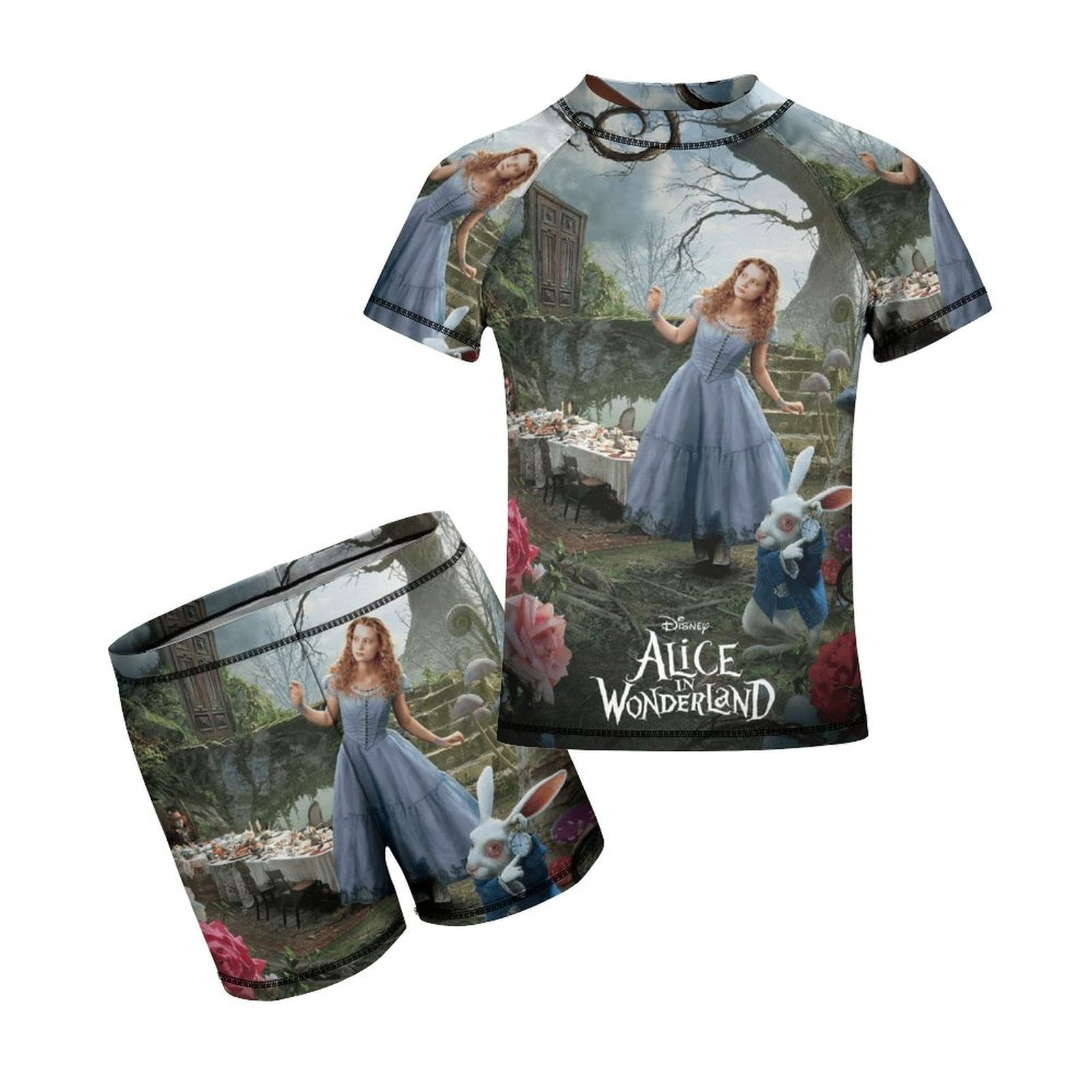 Alice in Wonderland Boys 2-Piece Swimsuit Set, Short Sleeve Rash Guard ...