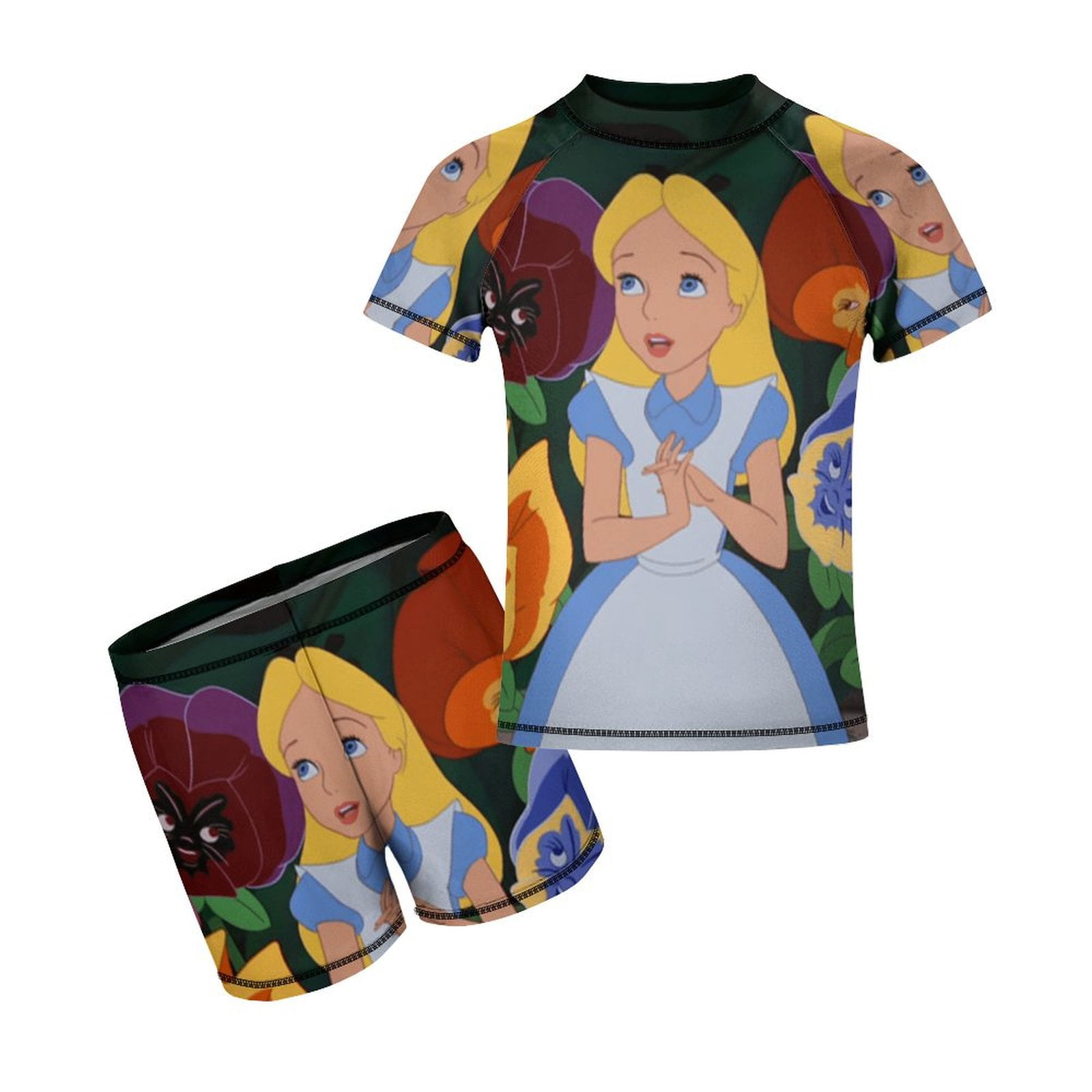 Alice in Wonderland Boys 2-Piece Swimsuit Set, Short Sleeve Rash Guard ...