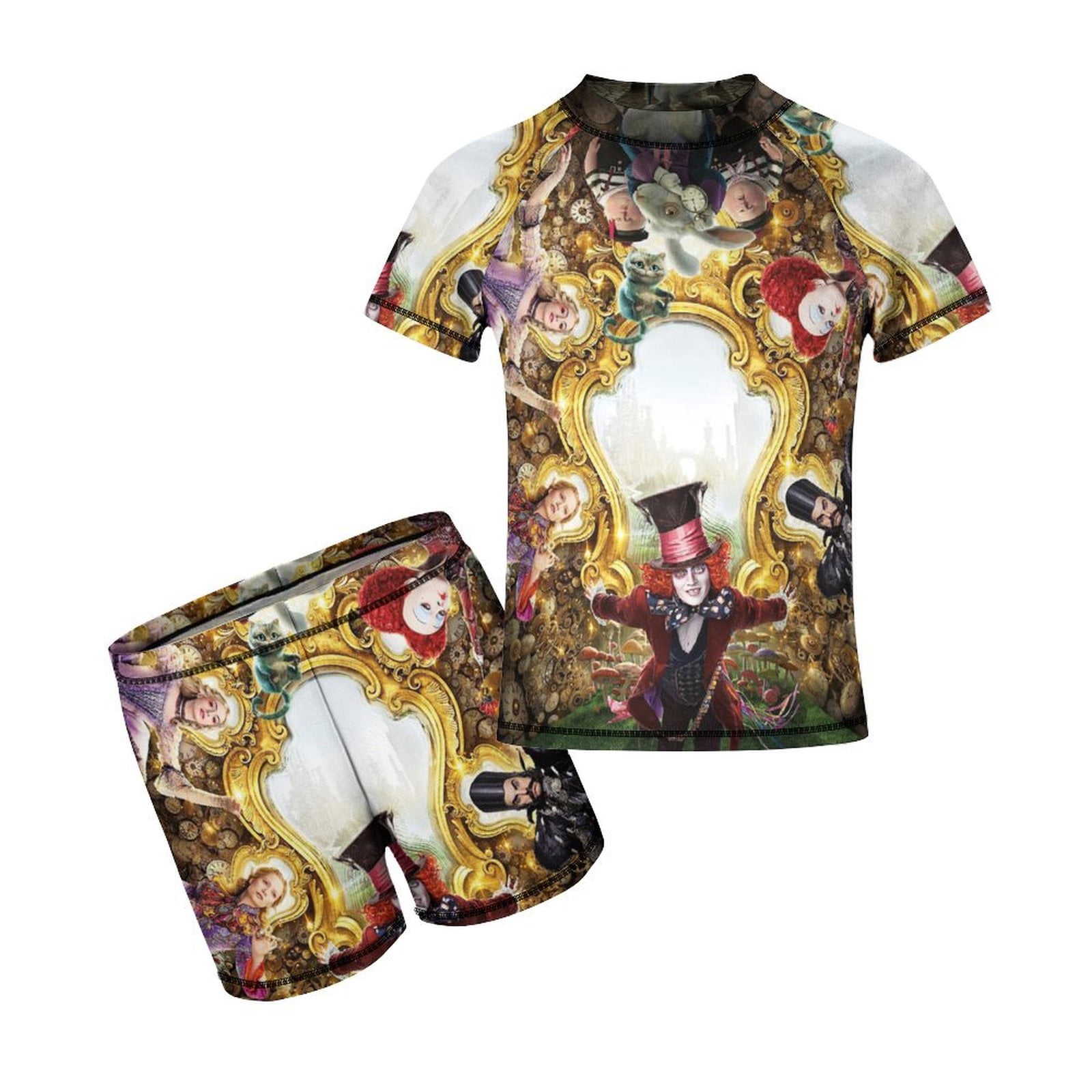 Alice in Wonderland Boys 2-Piece Swimsuit Set, Short Sleeve Rash Guard ...