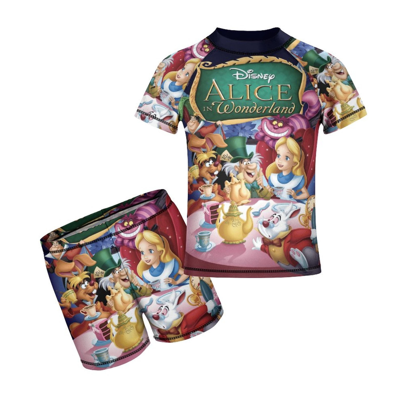 Alice in Wonderland Boys 2-Piece Swimsuit Set, Short Sleeve Rash Guard ...