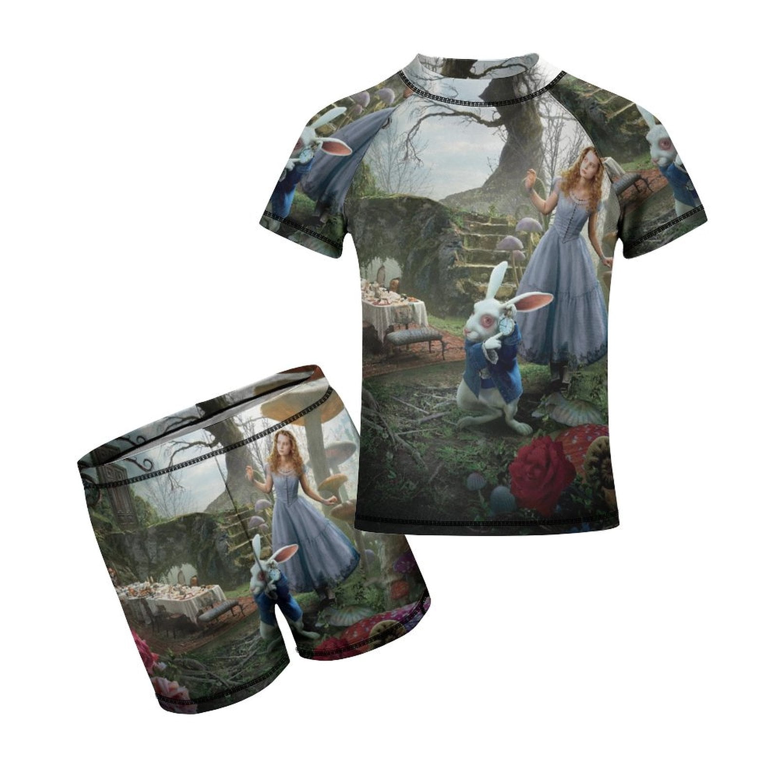 Alice in Wonderland Boys 2-Piece Swimsuit Set, Short Sleeve Rash Guard ...