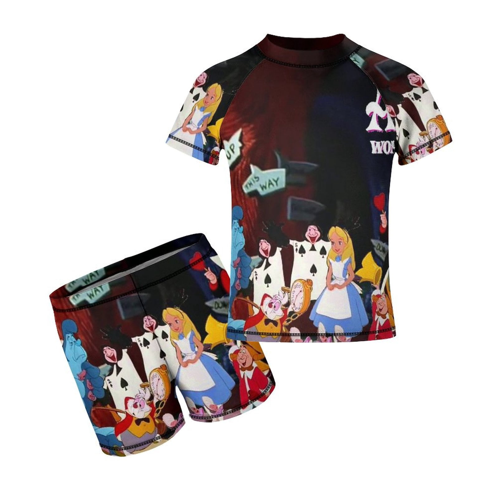 Alice in Wonderland Boys 2-Piece Swimsuit Set, Short Sleeve Rash Guard ...
