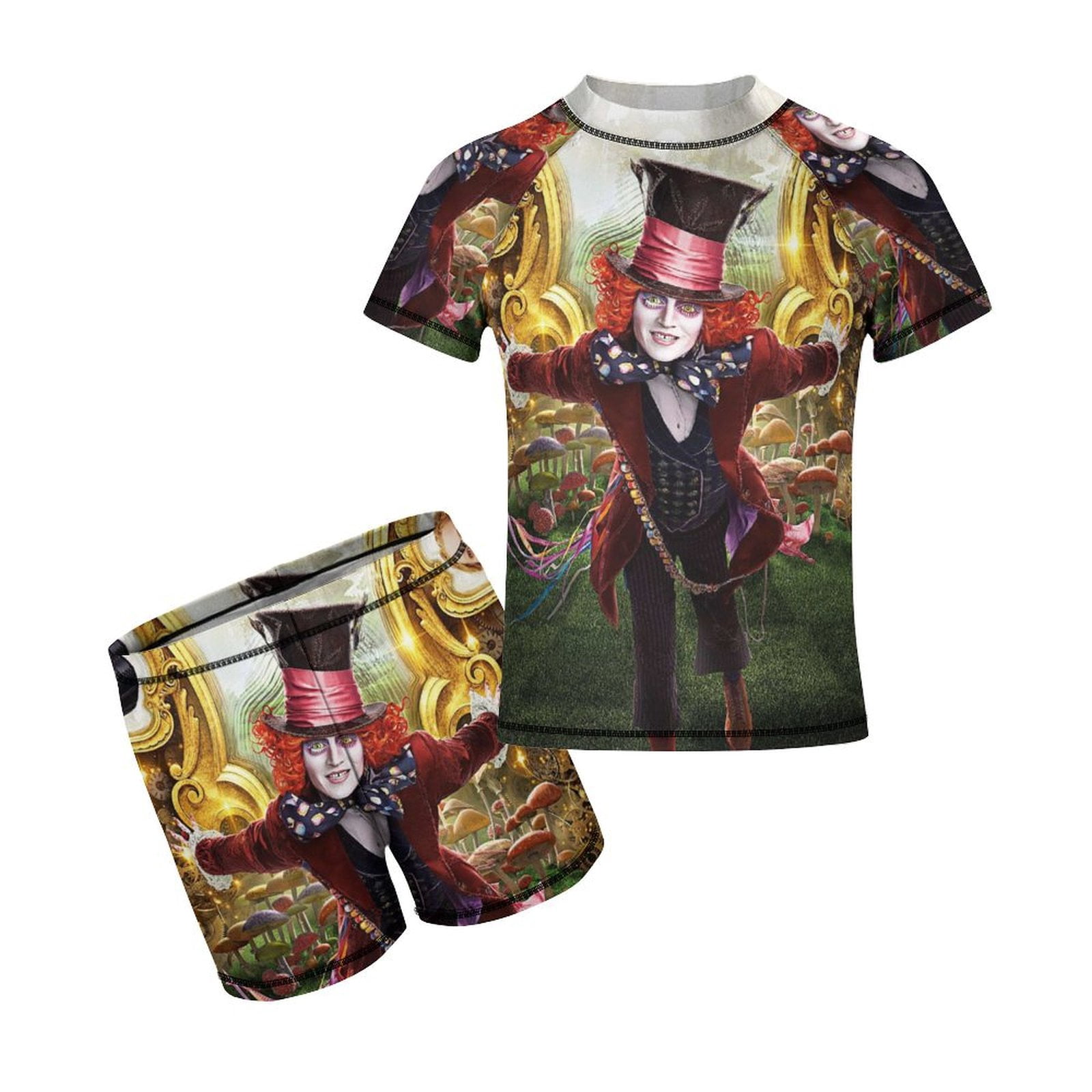 Alice in Wonderland Boys 2-Piece Swimsuit Set, Short Sleeve Rash Guard ...