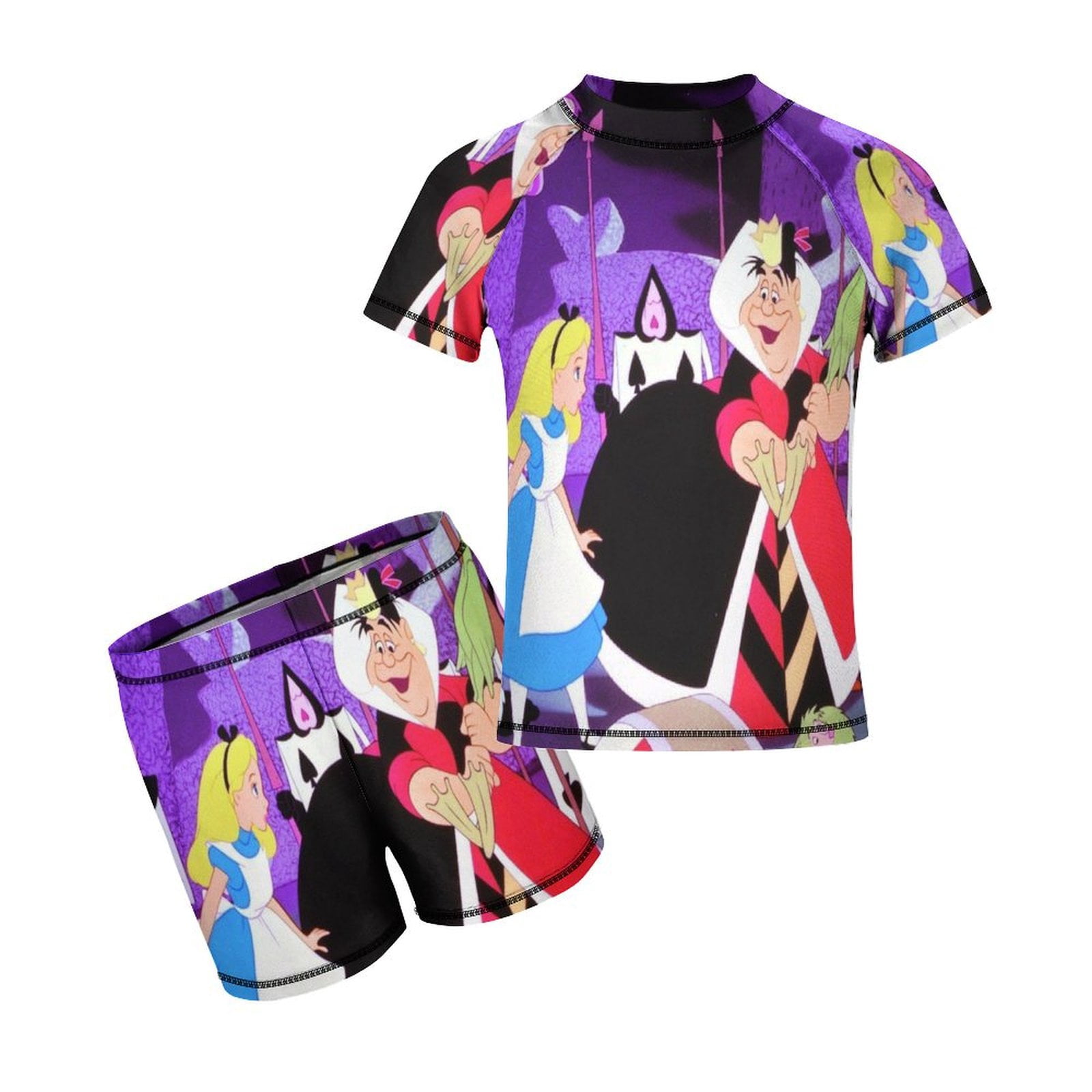 Alice in Wonderland Boys 2-Piece Swimsuit Set, Short Sleeve Rash Guard ...