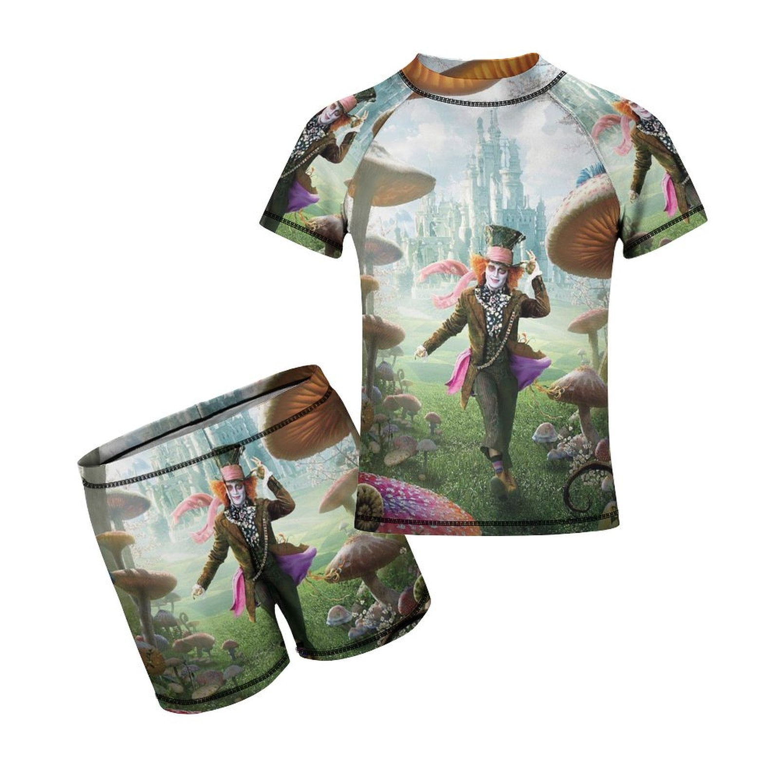 Alice in Wonderland Boys 2-Piece Swimsuit Set, Short Sleeve Rash Guard ...
