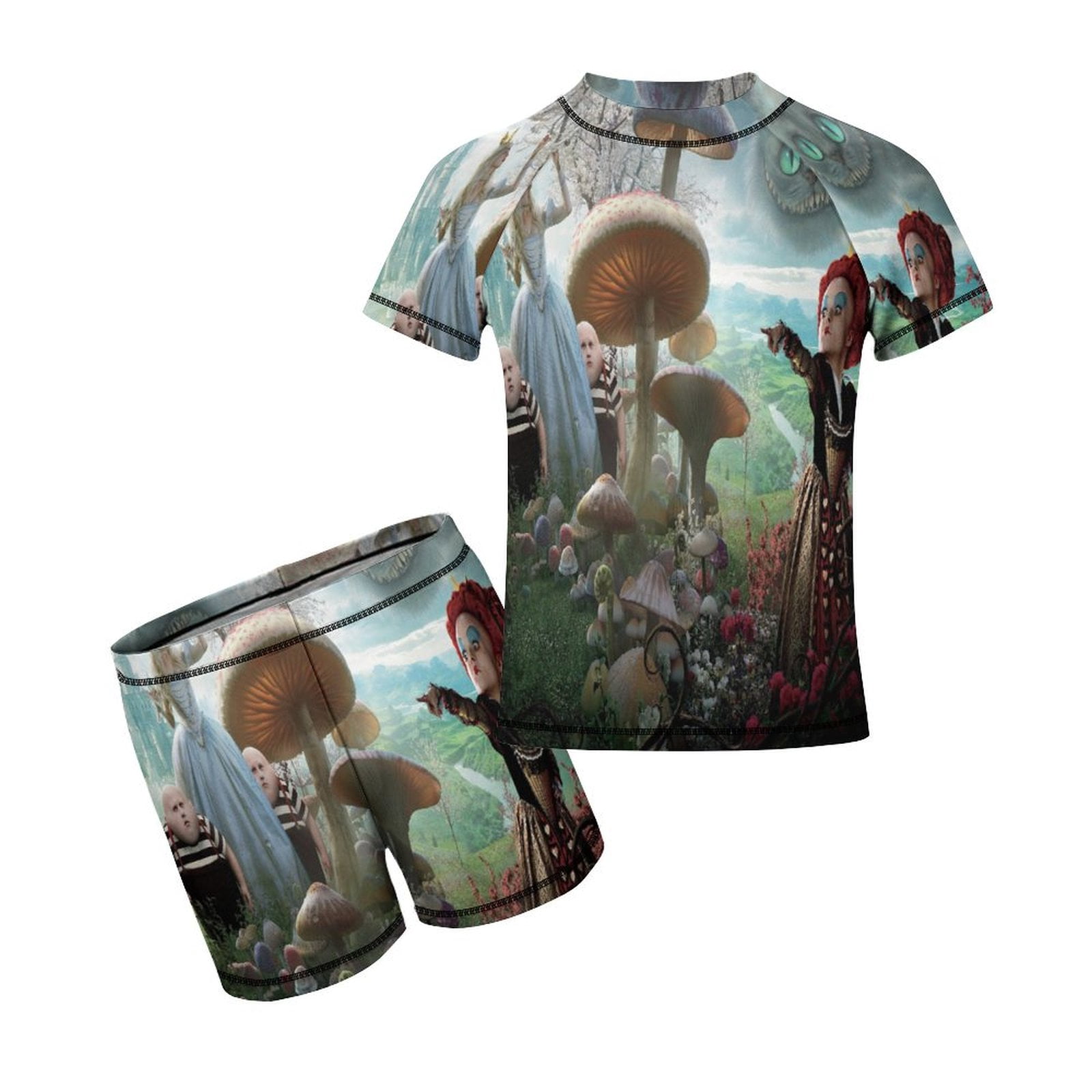 Alice in Wonderland Boys 2-Piece Swimsuit Set, Short Sleeve Rash Guard ...