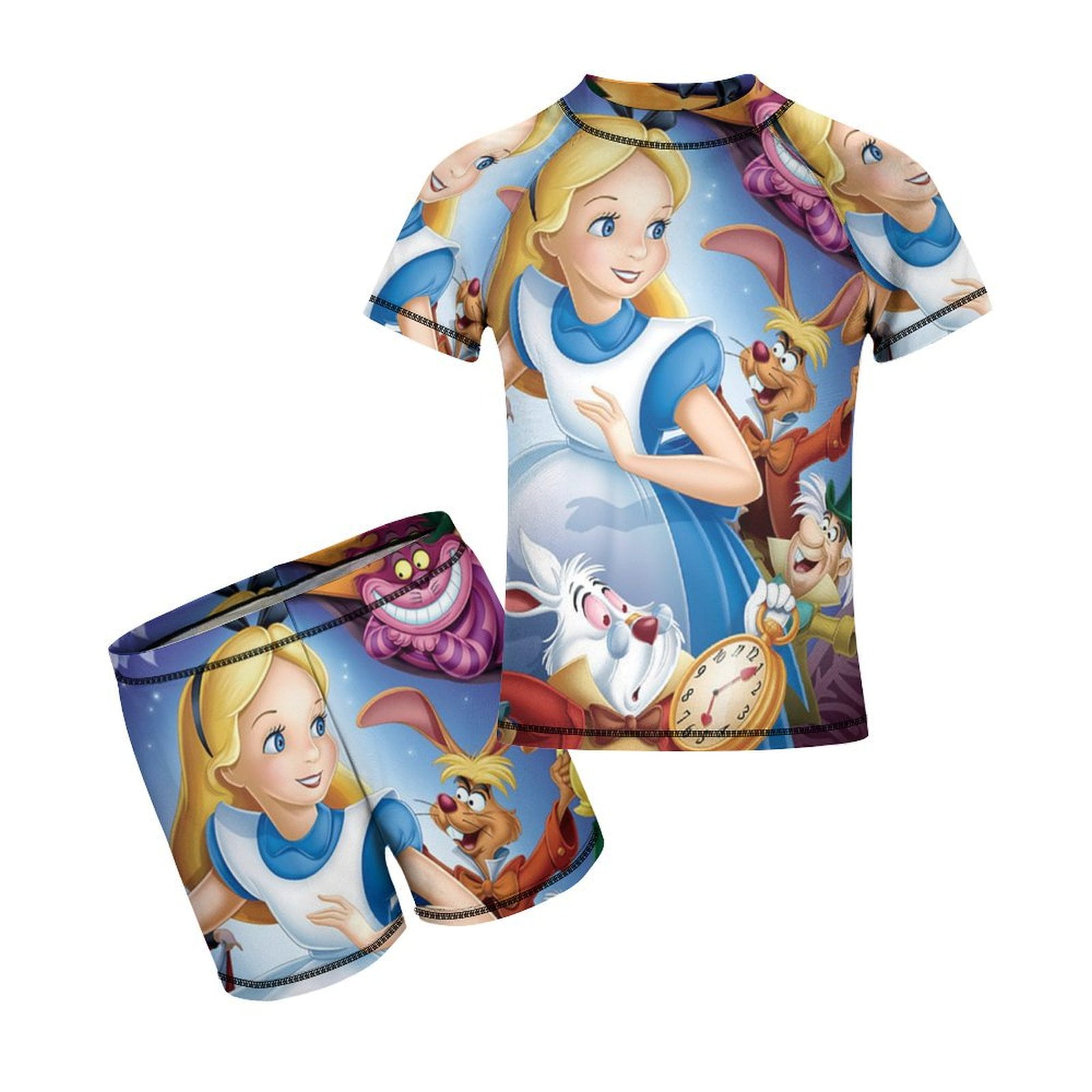 Alice in Wonderland Boys 2-Piece Swimsuit Set, Short Sleeve Rash Guard ...