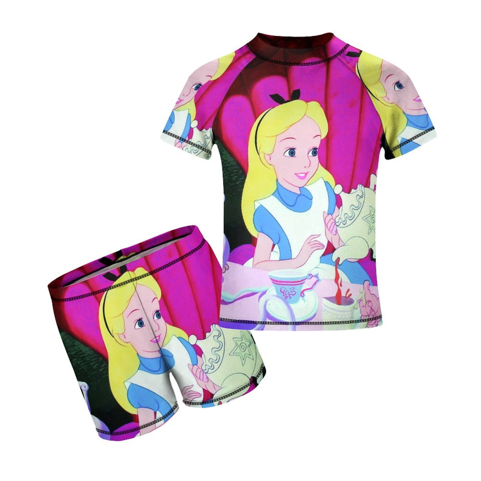 Alice in Wonderland Boys 2-Piece Swimsuit Set, Short Sleeve Rash Guard ...