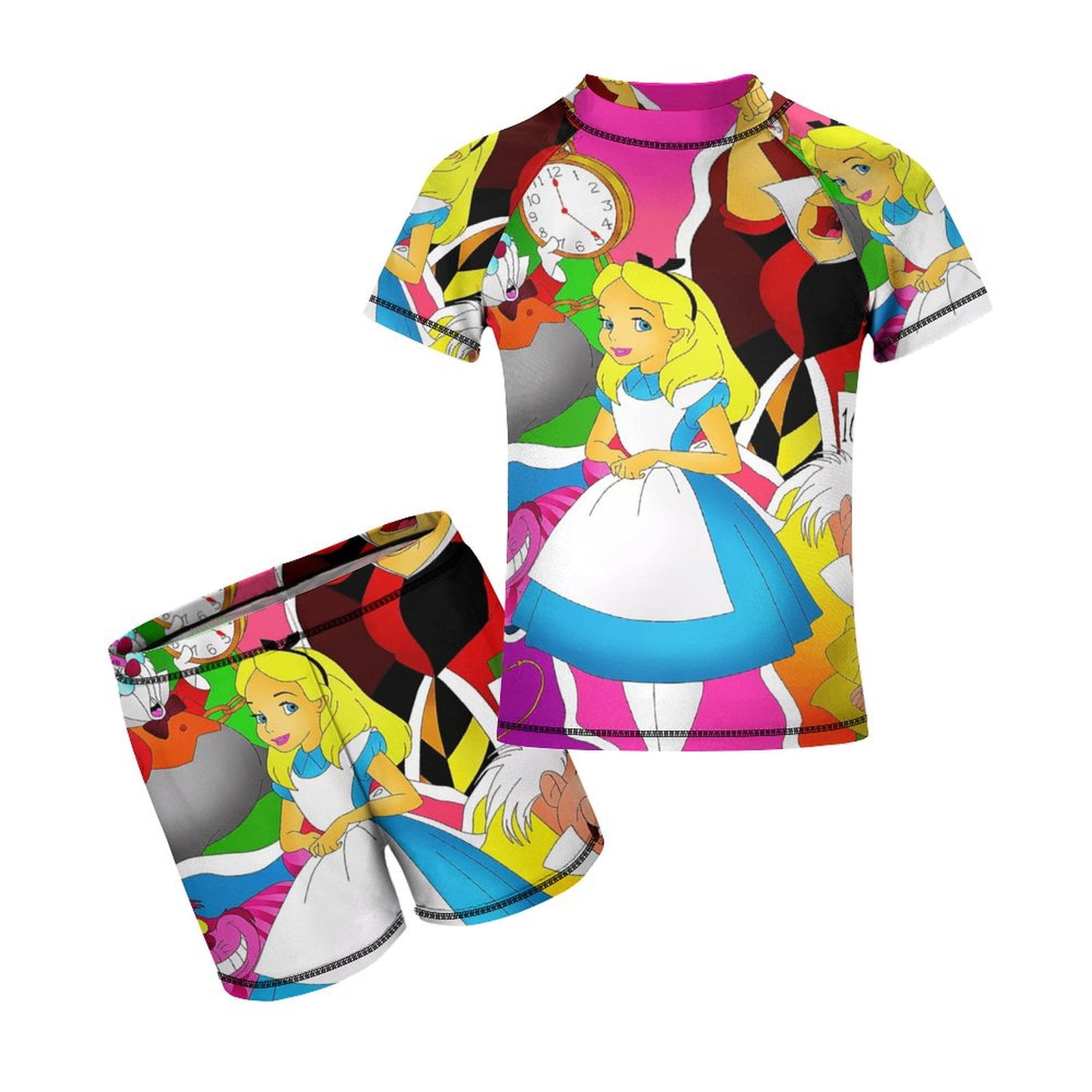 Alice in Wonderland Boys 2-Piece Swimsuit Set, Short Sleeve Rash Guard ...