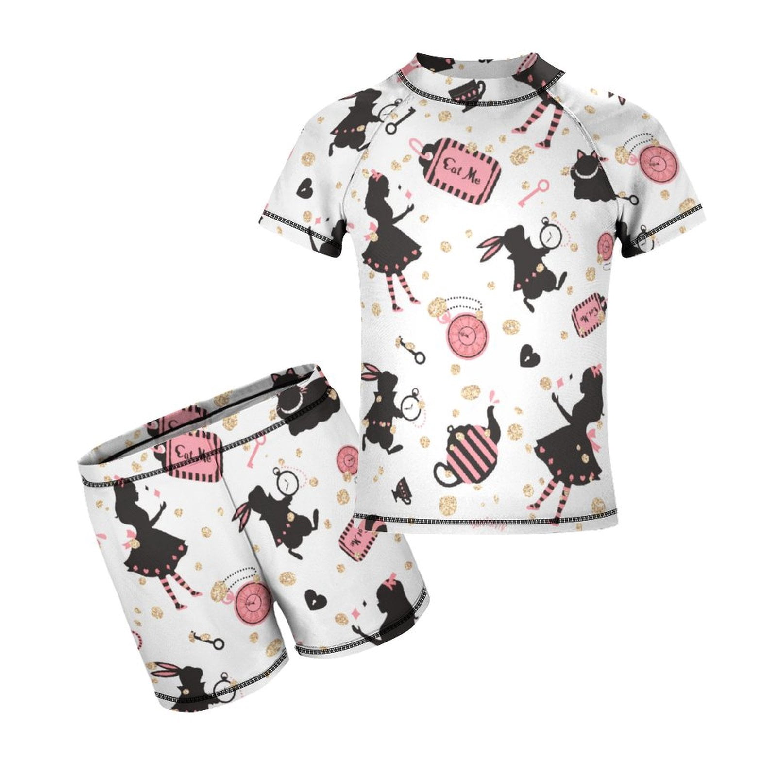 Alice in Wonderland Boys 2-Piece Swimsuit Set, Short Sleeve Rash Guard ...