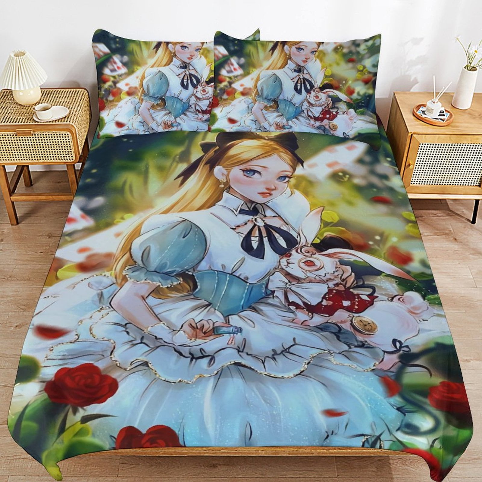Alice in Wonderland Cartoon 3 Piece Bedding Set, Cute Anime Printed ...