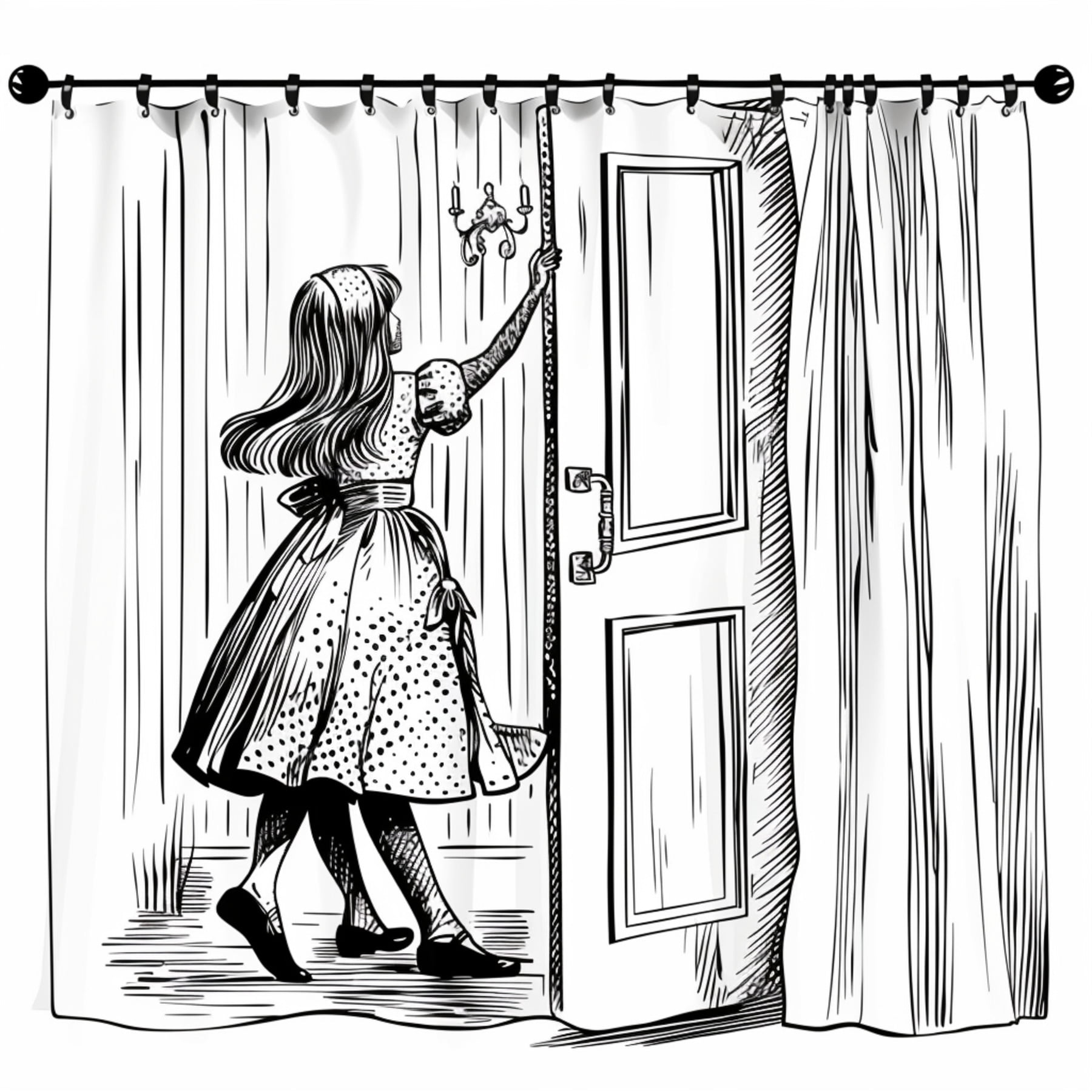 Alice in Wonderland Ink Drawing Shower Curtain Hand Drawn Sketch with ...