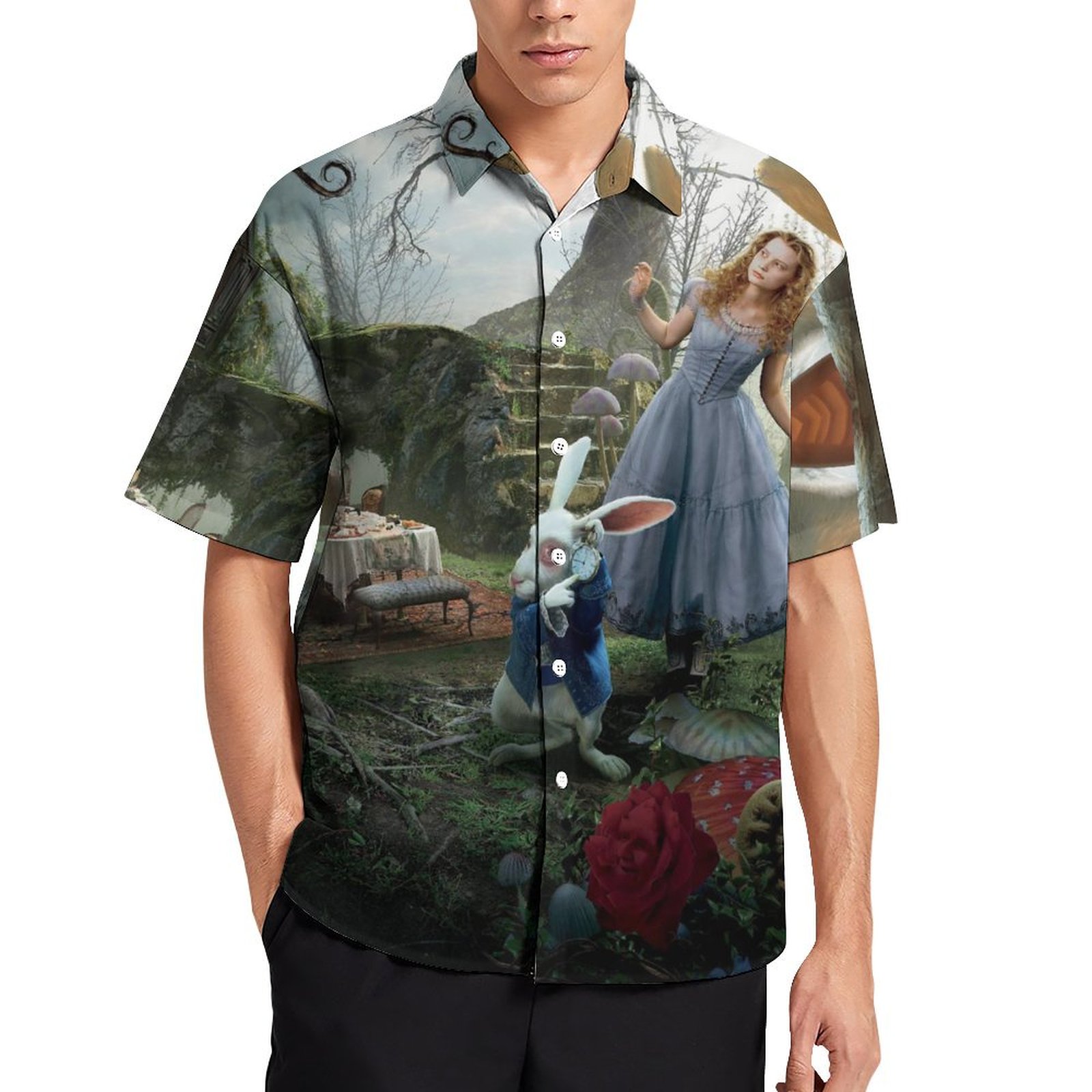 Alice in Wonderland Mens Hawaiian Shirt Loose Fit Shirts - Short Sleeve ...