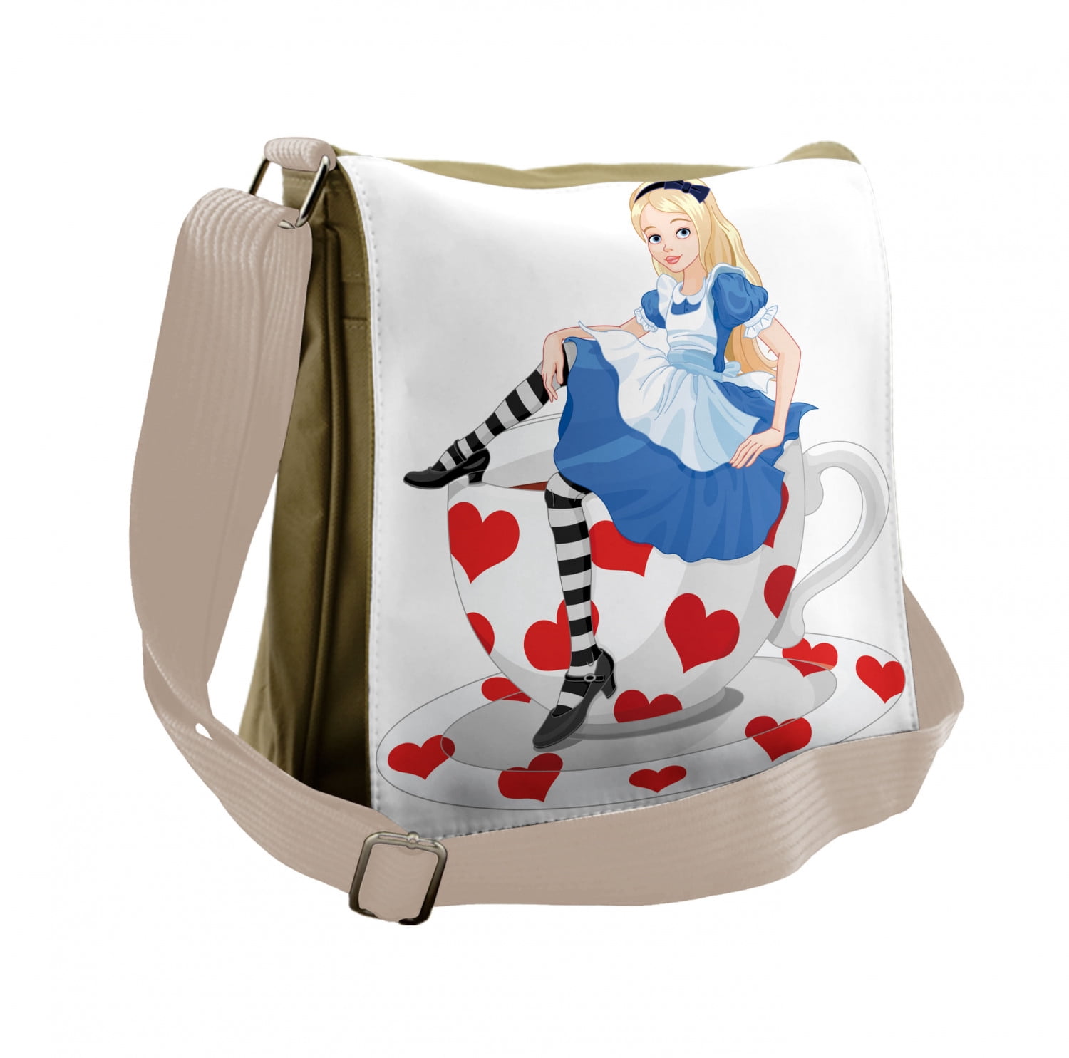 Alice in Wonderland Messenger Bag, Alice with Cup, Unisex Cross-body ...