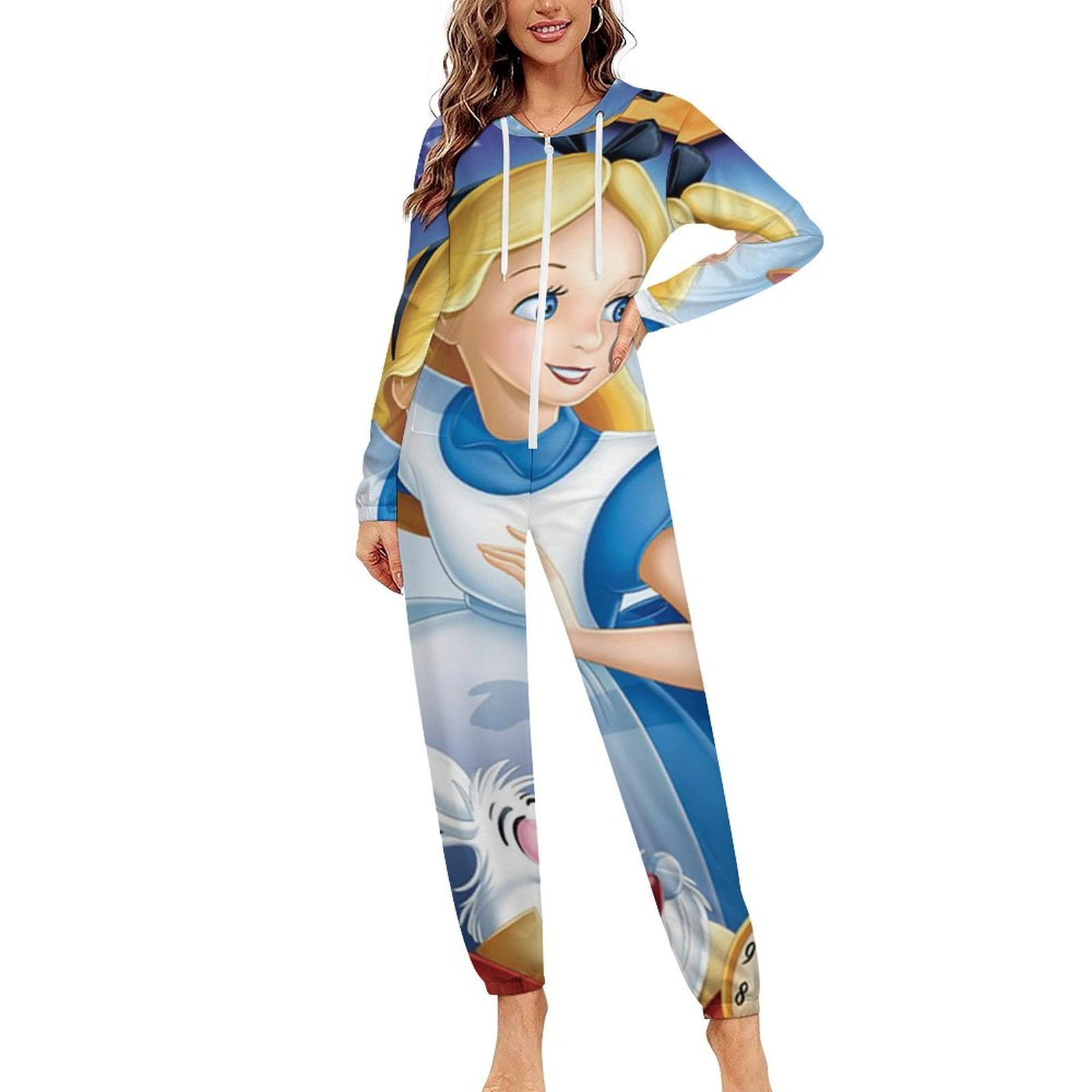 Alice in Wonderland Unisex Onesie Pajamas Zipper Jumpsuit Hooded One ...