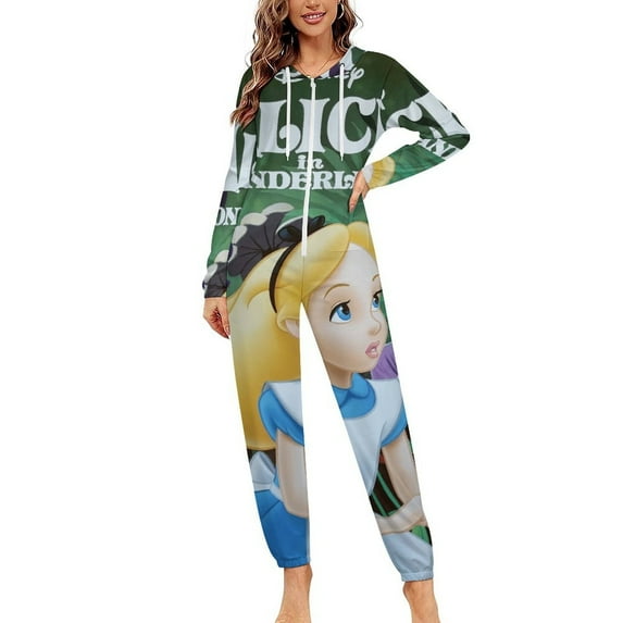 Alice in Wonderland Women Men Pajamas Zipper Onesie Jumpsuit Hooded One ...