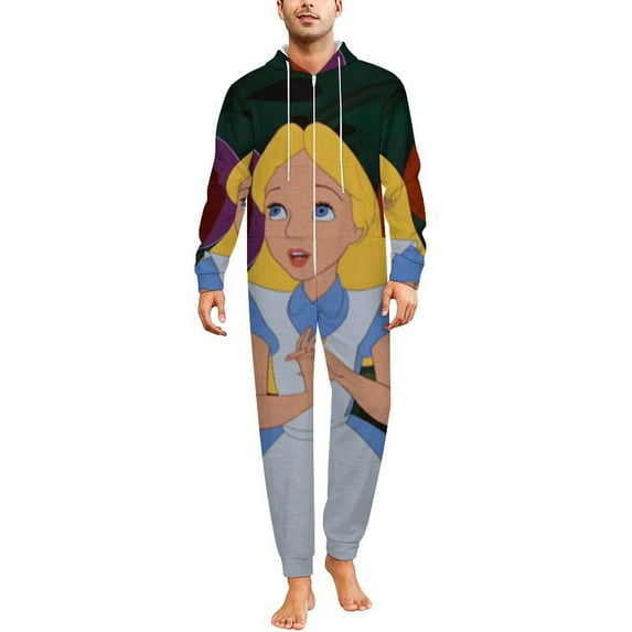 Alice in Wonderland Women Men Pajamas Zipper Onesie Jumpsuit Hooded One ...