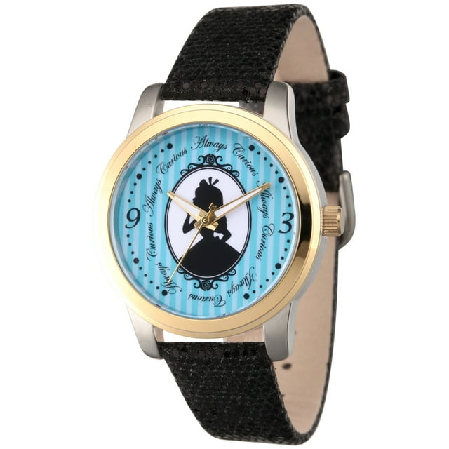 Alice in Wonderland Women's Two Tone Alloy Watch, Black Sequins Strap ...