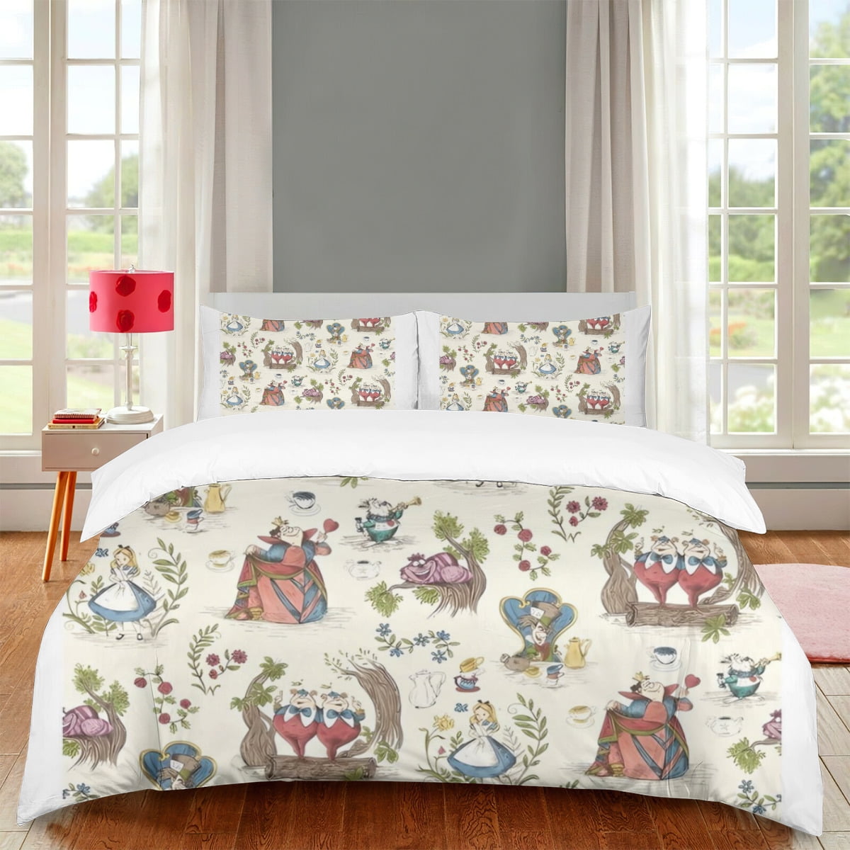 Alice's Adventures in Wonderland 3 Piece Sheet Set Breathable Duvet Cover with 1 Duvet Cover + 2 ...