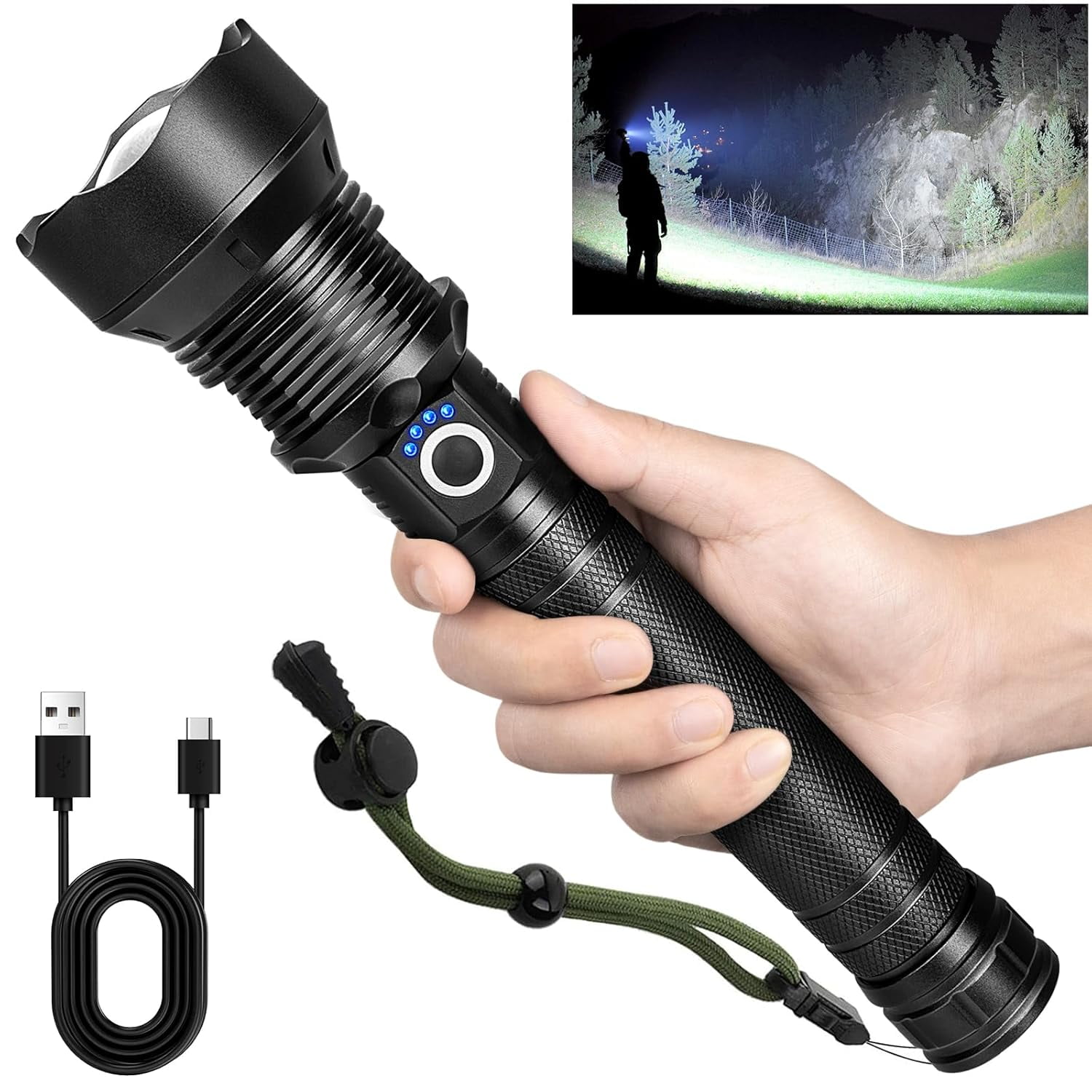 Alicegirl Rechargeable High Lumen Flashlight 990000 Lumens Super Bright Led Flashlights with 5 ...