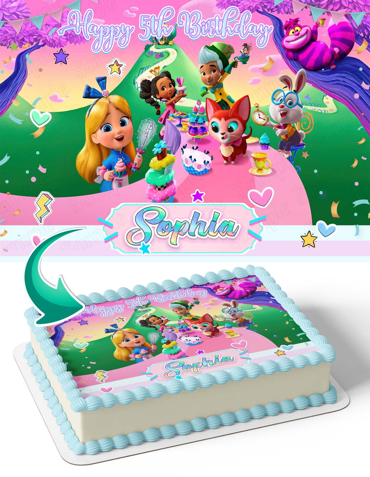 Alices Wonderland Bakery Edible Image Cake Topper Personalized Birthday ...