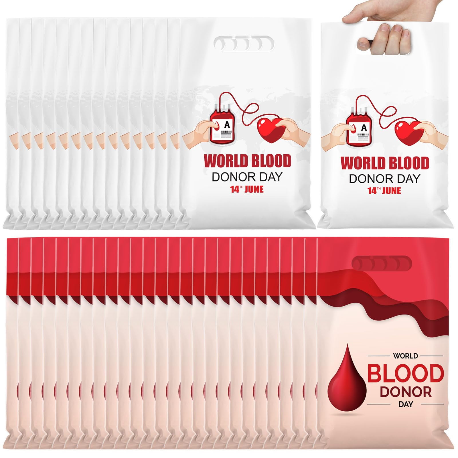Aliceset 100 Pcs World TSF6 Blood Donor Day Bags Bulk with Handles Plastic Retail Merchandise ...