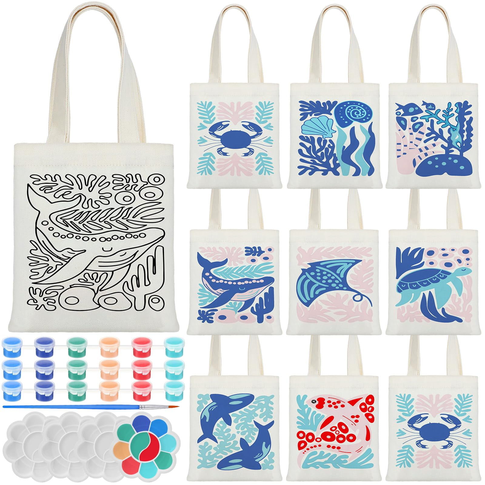 Aliceset 16 Pcs Color Your Own Bag Ocean Canvas Doodle Bags for ...