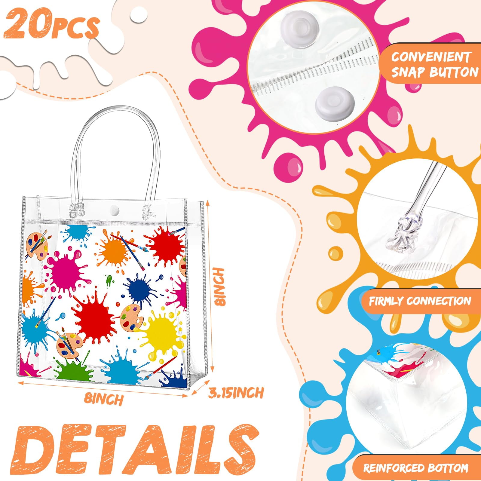 Aliceset 20 Pcs AJH3 Paint Splatter Party Clear Treat Handles Painting ...