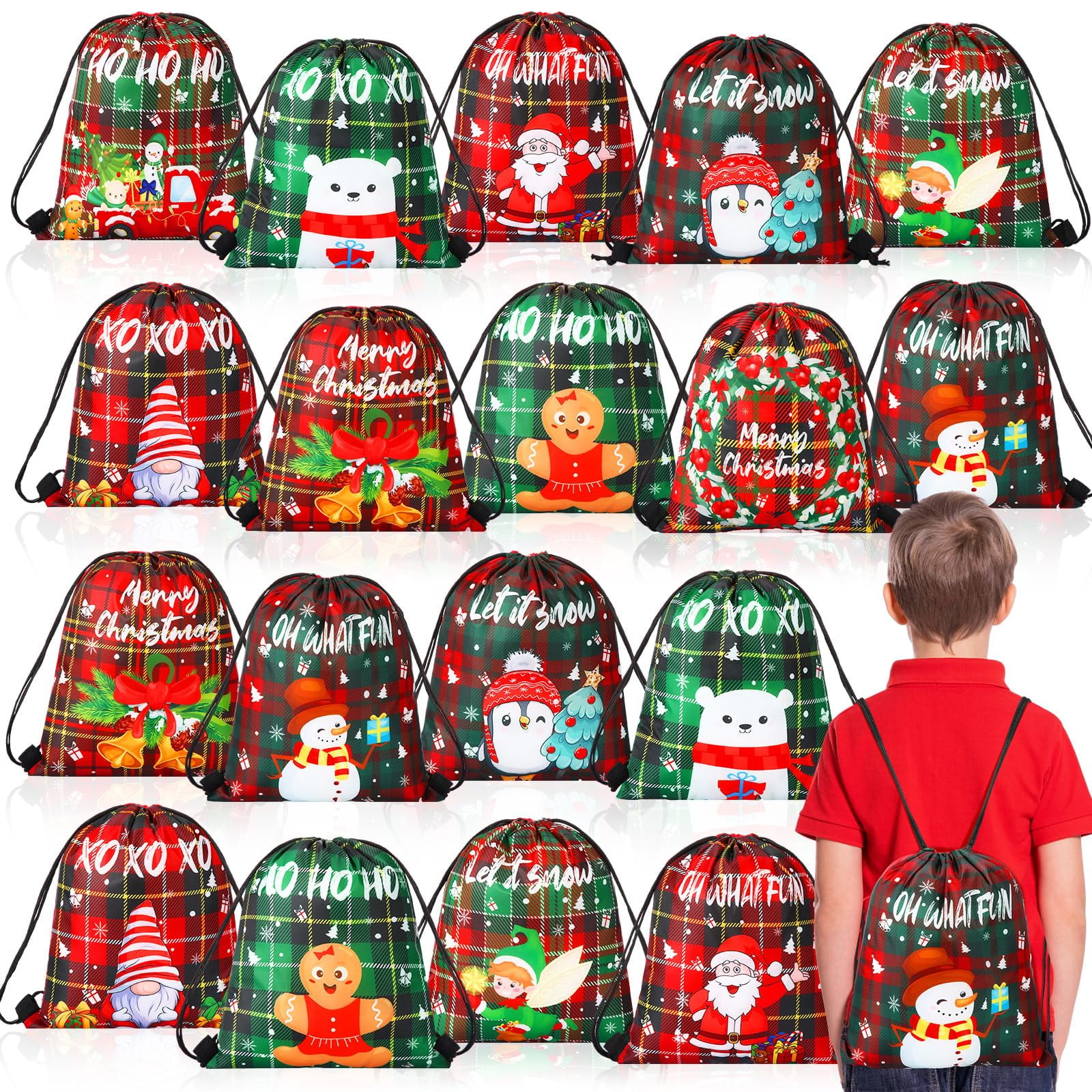 Aliceset 50pcs Christmas Drawstring Backpack Bulk Xmas Snack Sacks ...